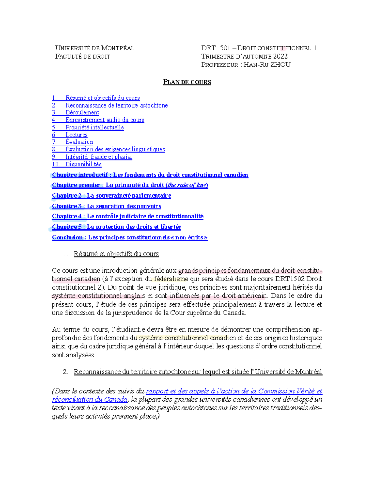 DRT1501 plan de cours 2022 - UNIVERSITÉ DE MONTRÉAL FACULTÉ DE DROIT ...
