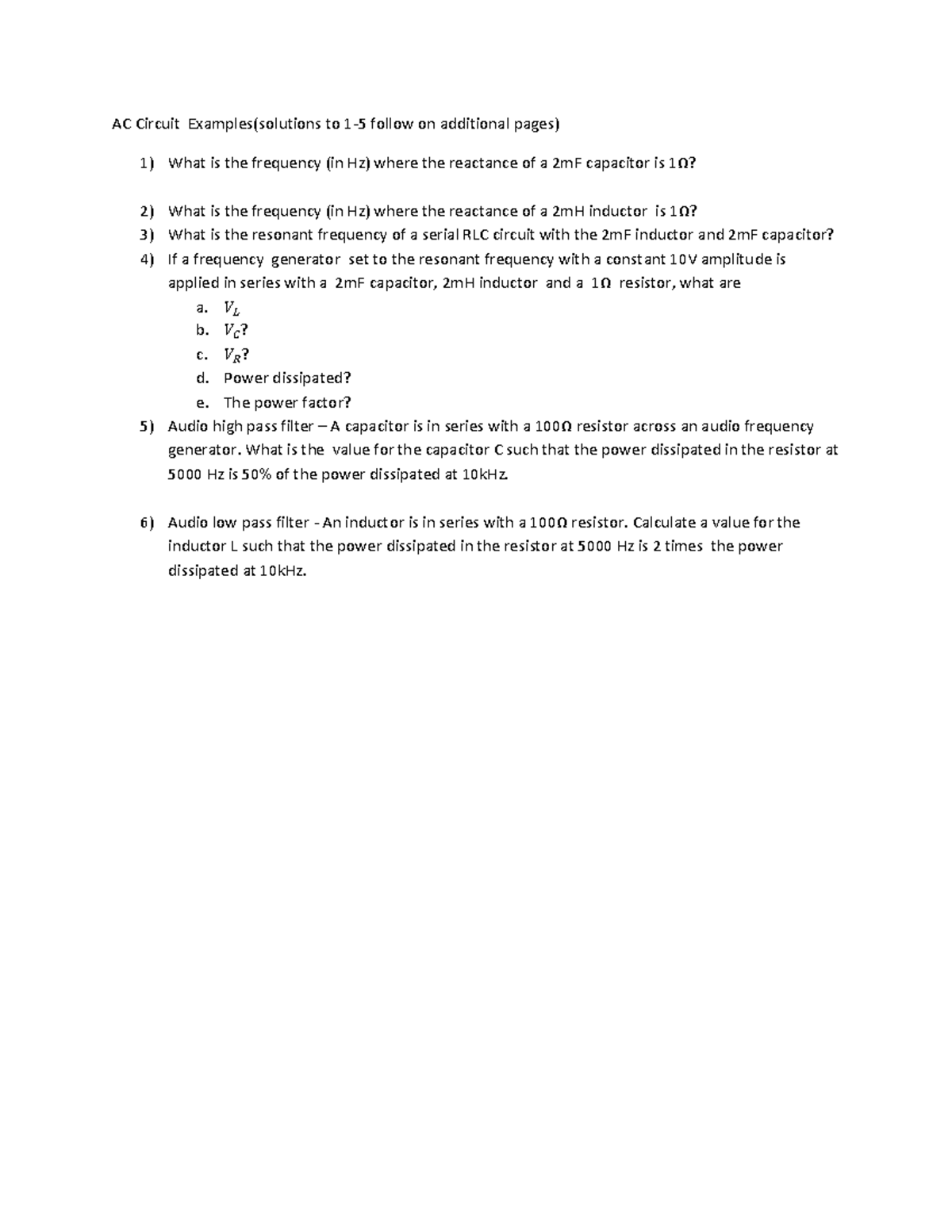 AC Circuit Examples V 1 - Exams/Notes/Homework/Practice Material ...