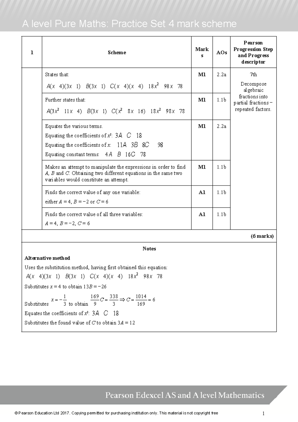 04 9MA0 01 9MA0 02 A level Pure Mathematics Practice Set 4 mark scheme ...