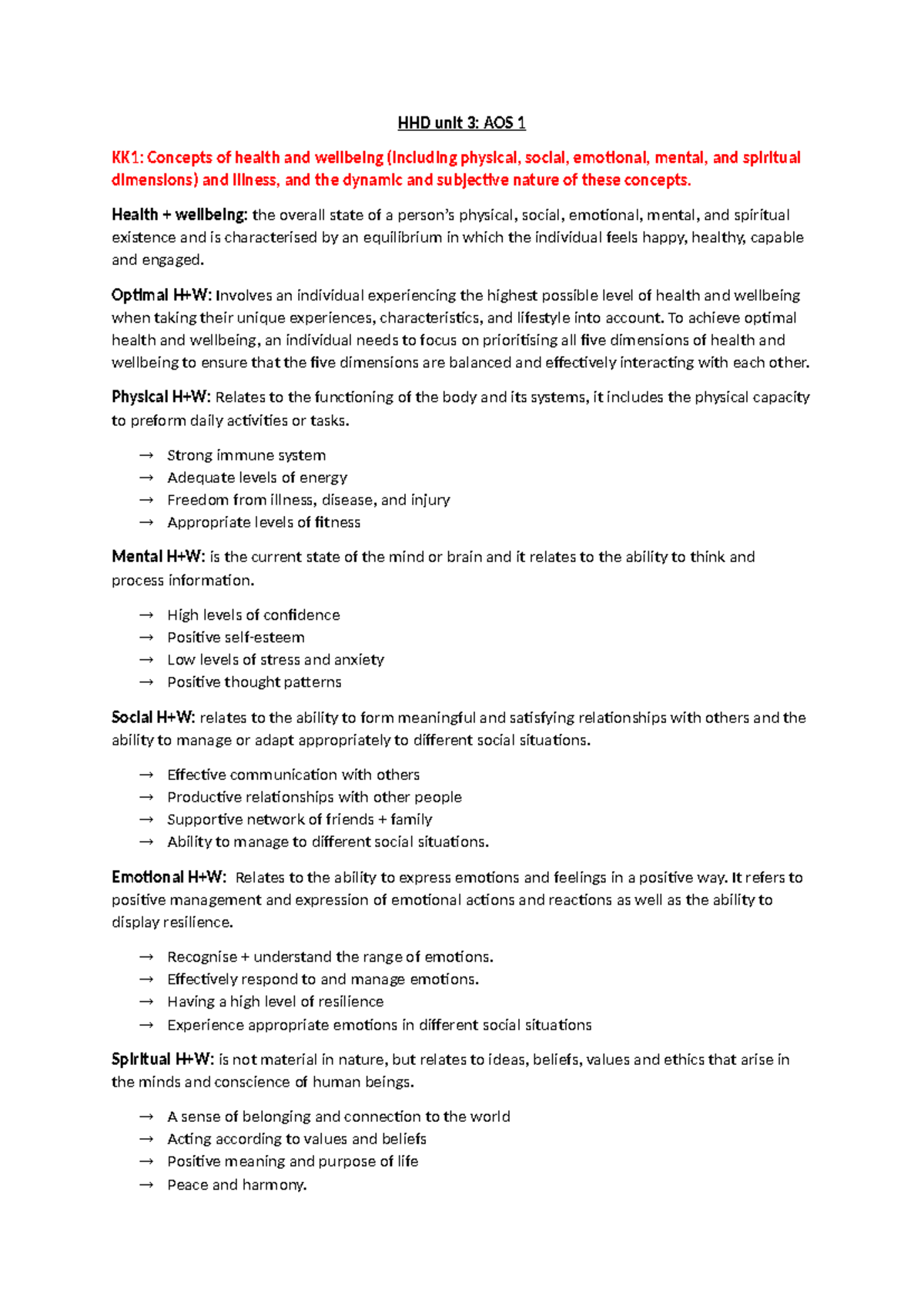 HHD unit 3 AOS1 - HHD study notes - HHD unit 3: AOS 1 KK1: Concepts of ...