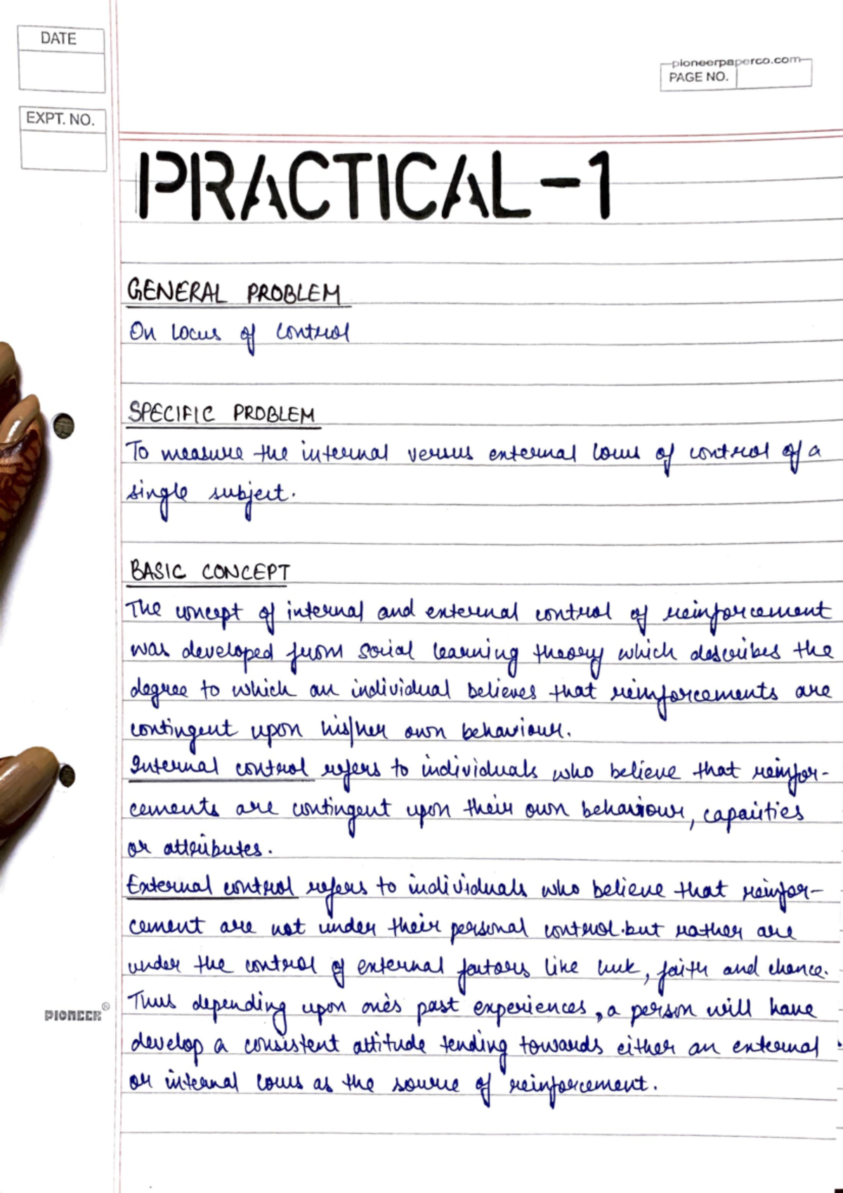 Practical 1Locus of control - D SP6c 1 c. PROLE 1a \M i.« "eJ-U! Gloneorpar rco .co 7 PAGE NO ...