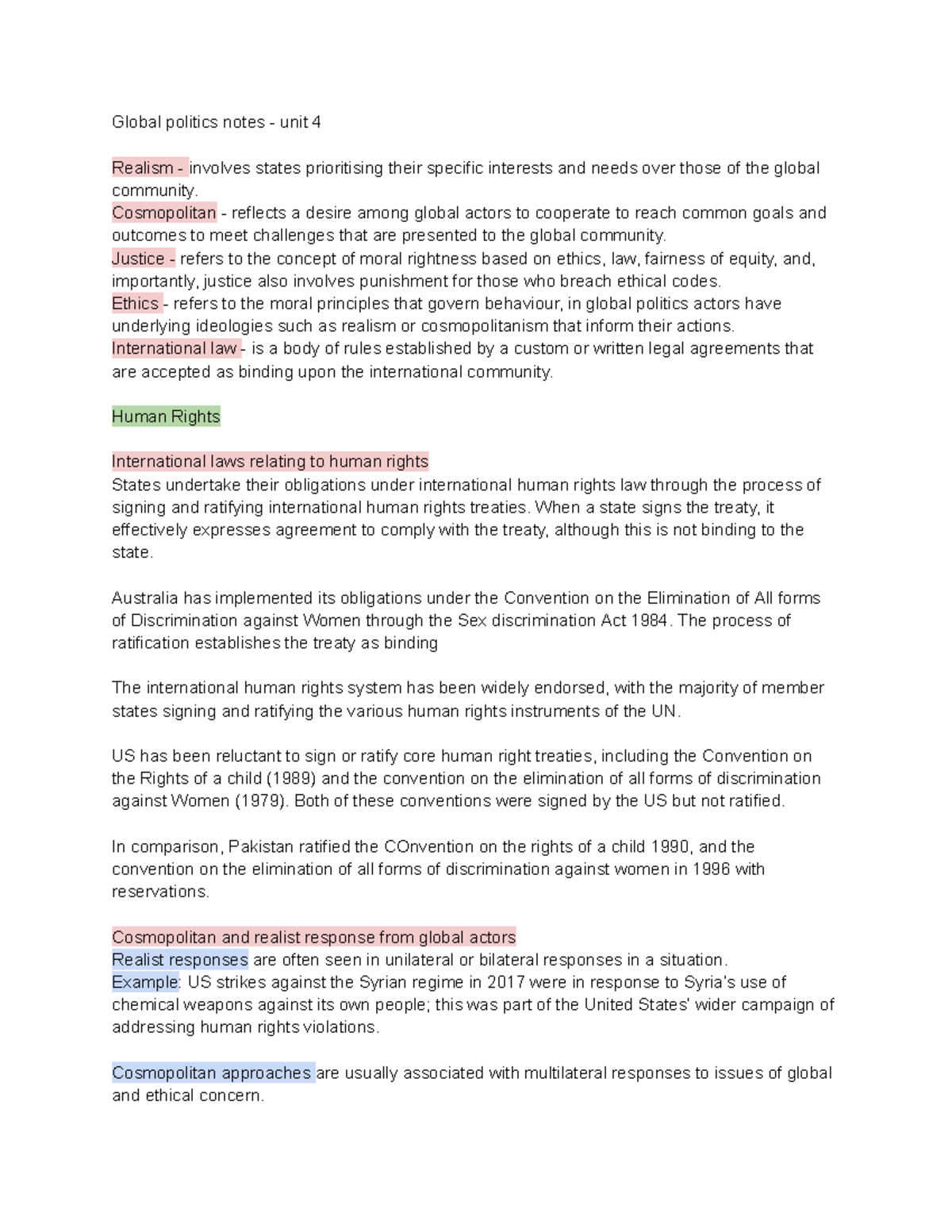 Global politics notes - unit 4 - Studocu