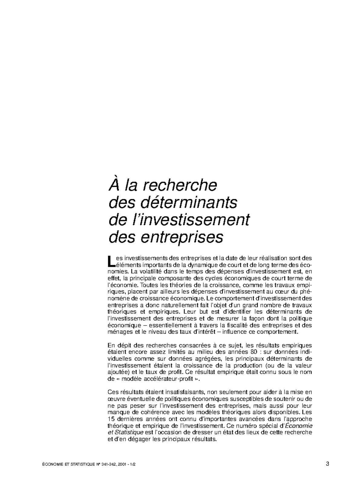 Document ressources Insee sur les déterminants de l'investissement - À ...