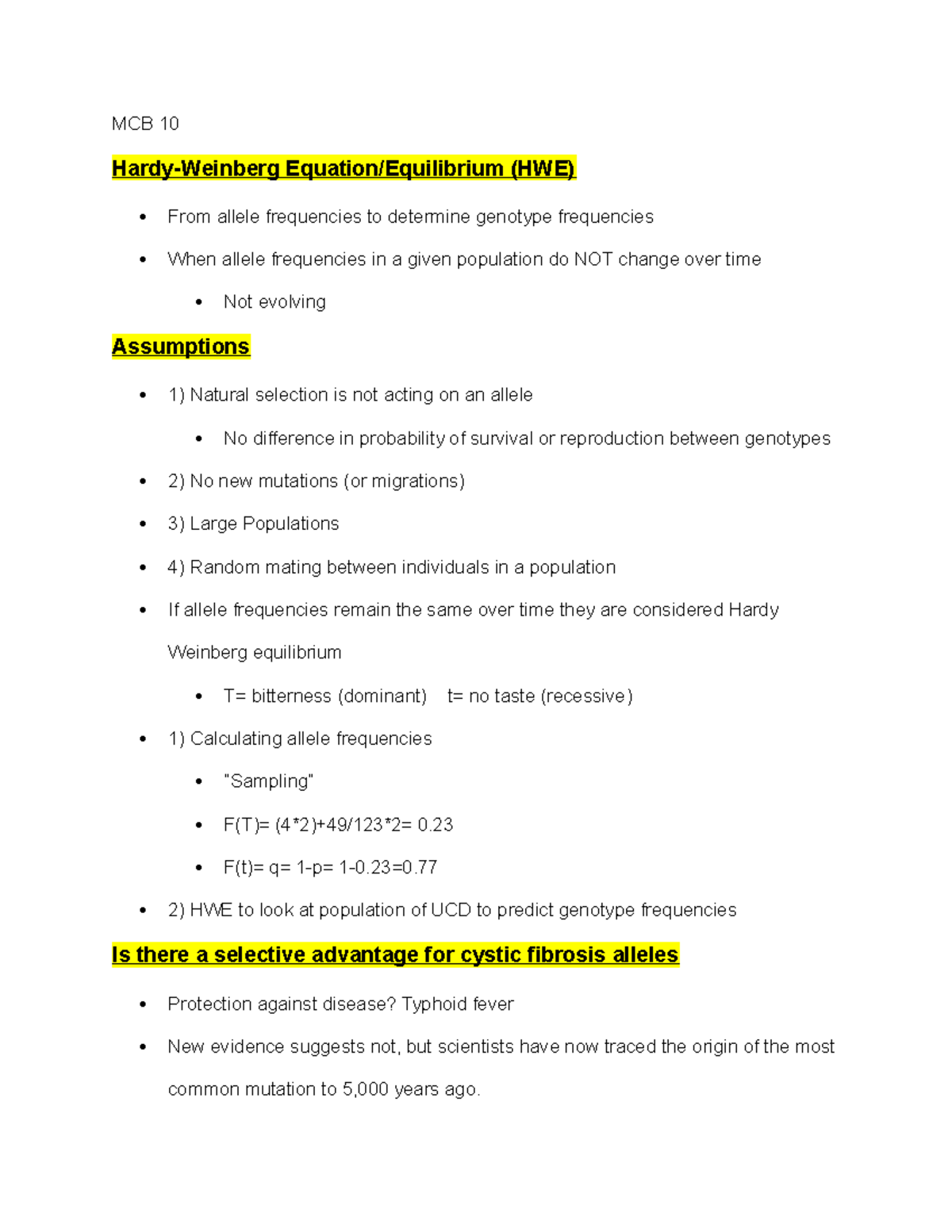 MCB DAY44 - Hardy Weinberg Equation - MCB 10 Hardy-Weinberg Equation ...
