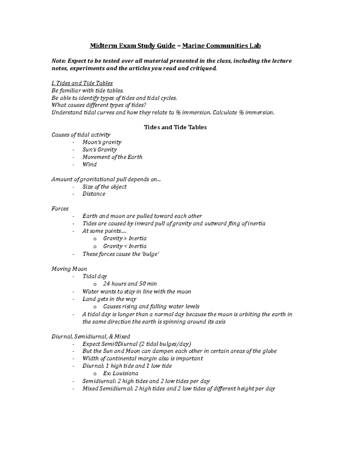 Midterm Study Guide - Midterm Exam Study Guide – Marine Communities Lab ...