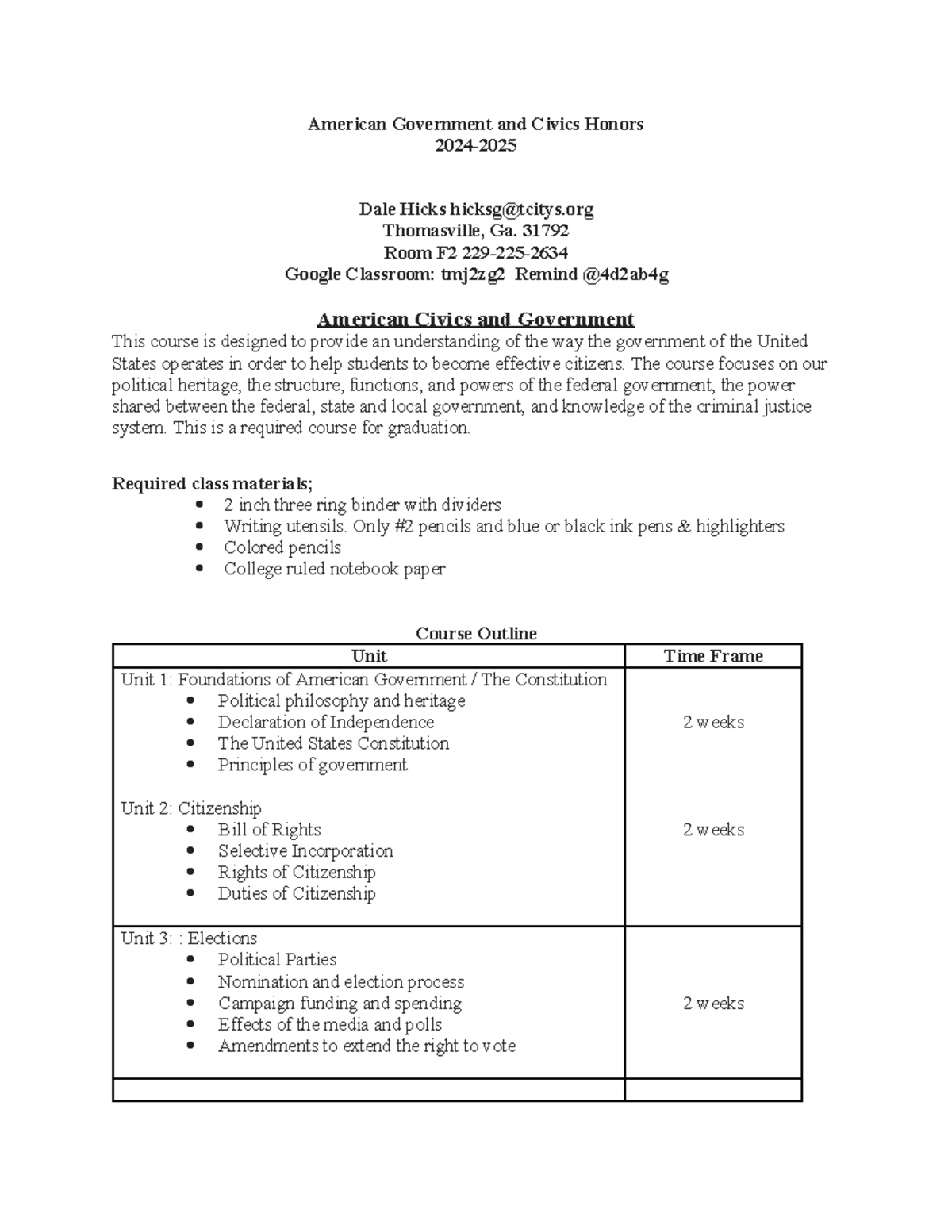 Am Gov syllabus (semester) 22-23 - American Government and Civics ...