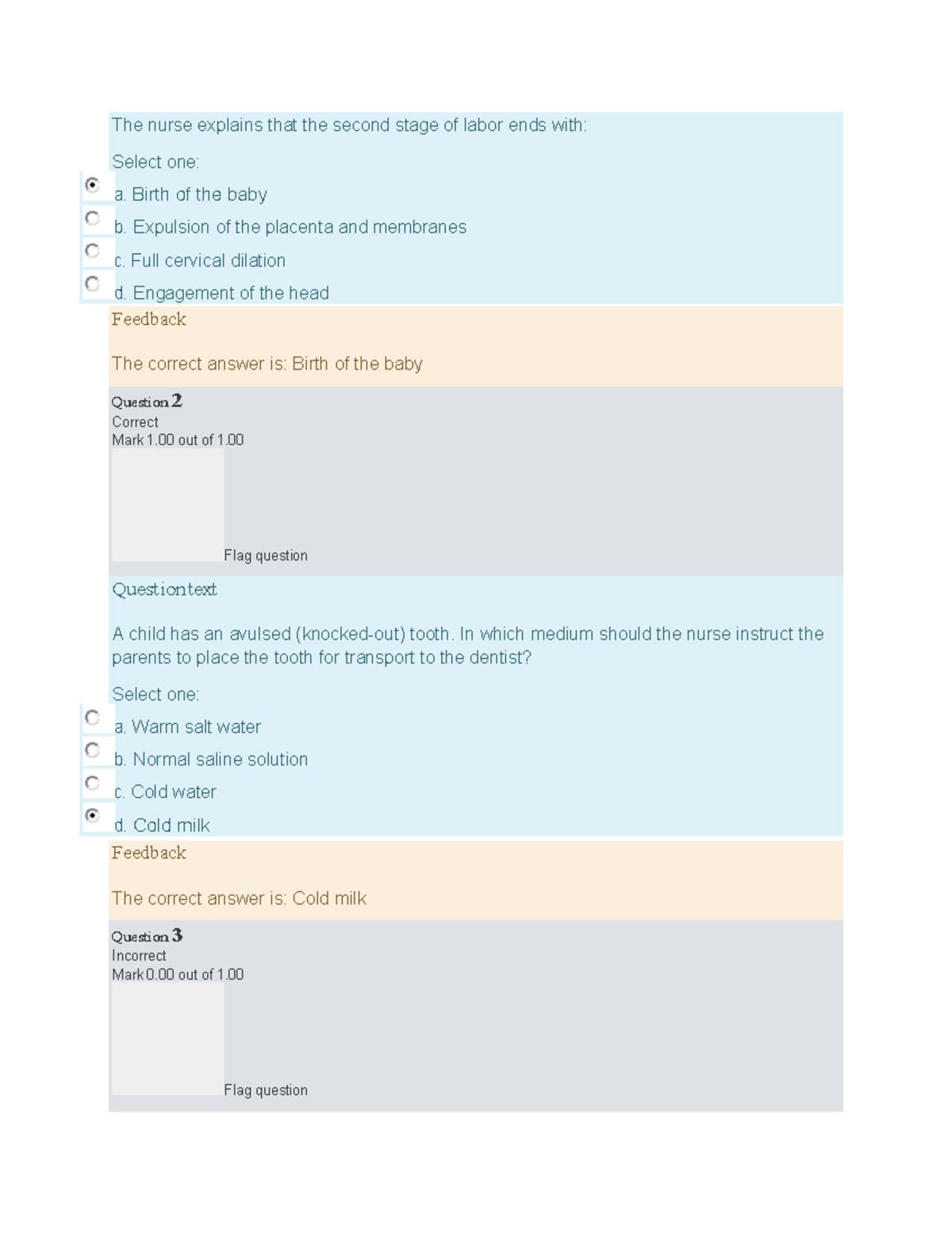 Documento final maternity - Feedback The correct answer is: Birth of ...