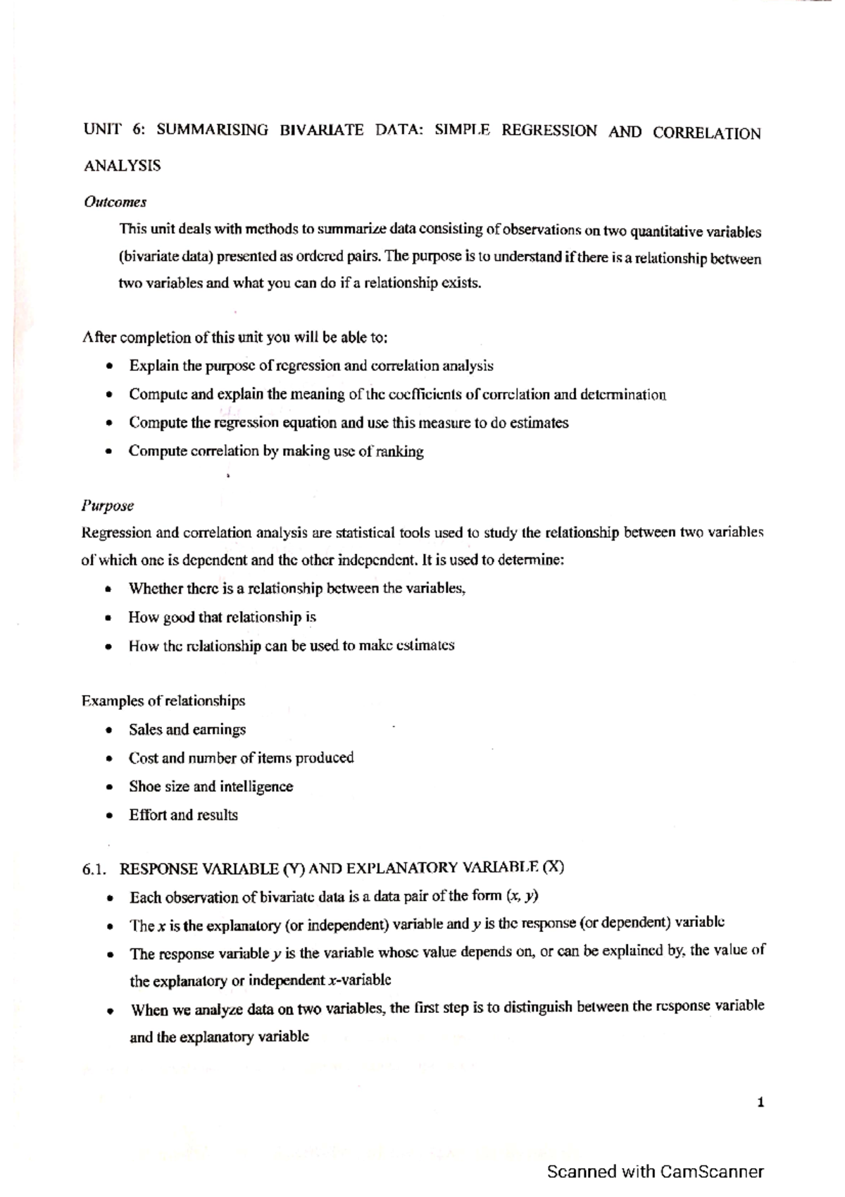 Unit 6 notes - practice material - UNIT 6: SUMMARISING BIVARIATE DATA ...
