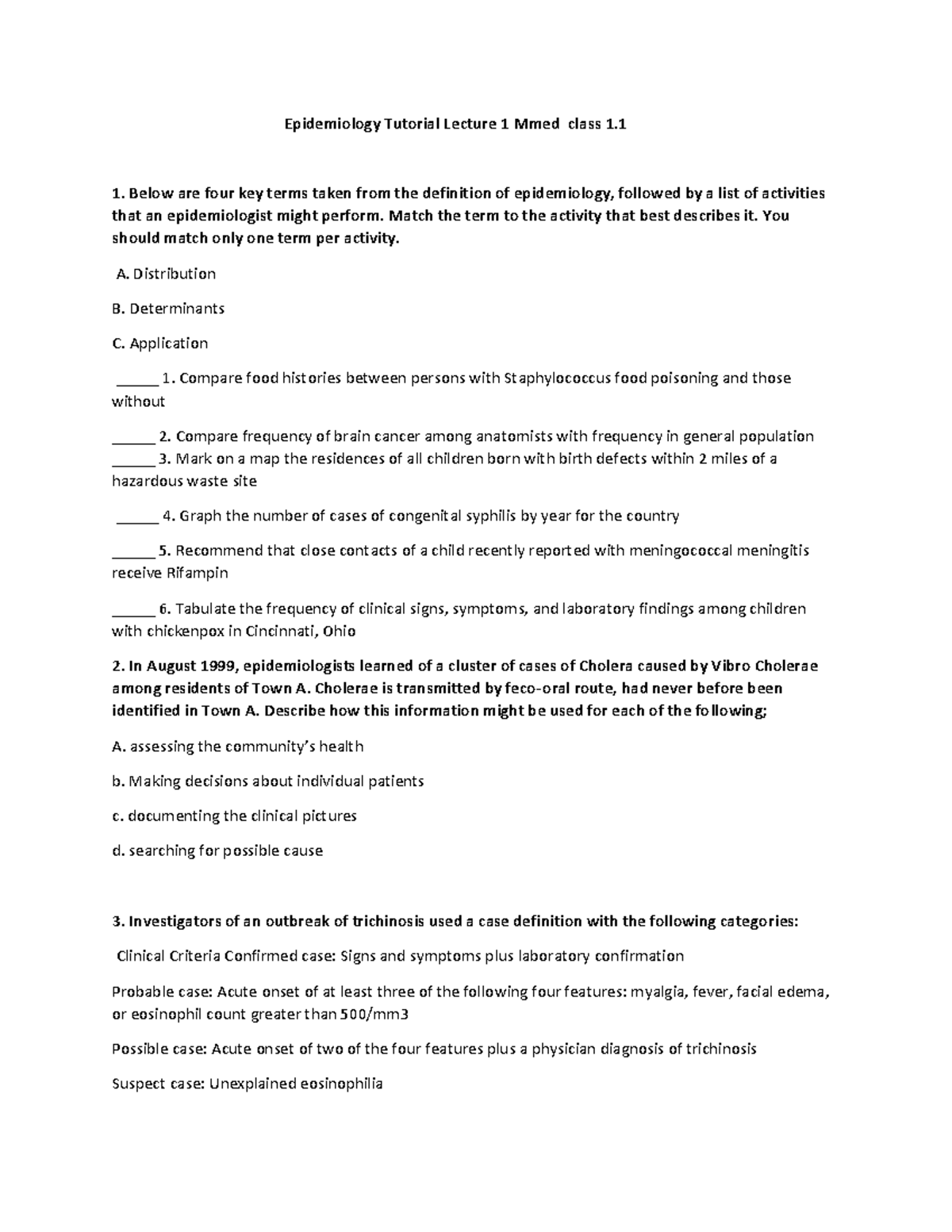 Tutorial on Epidemiology - Epidemiology Tutorial Lecture 1 Mmed class 1 ...