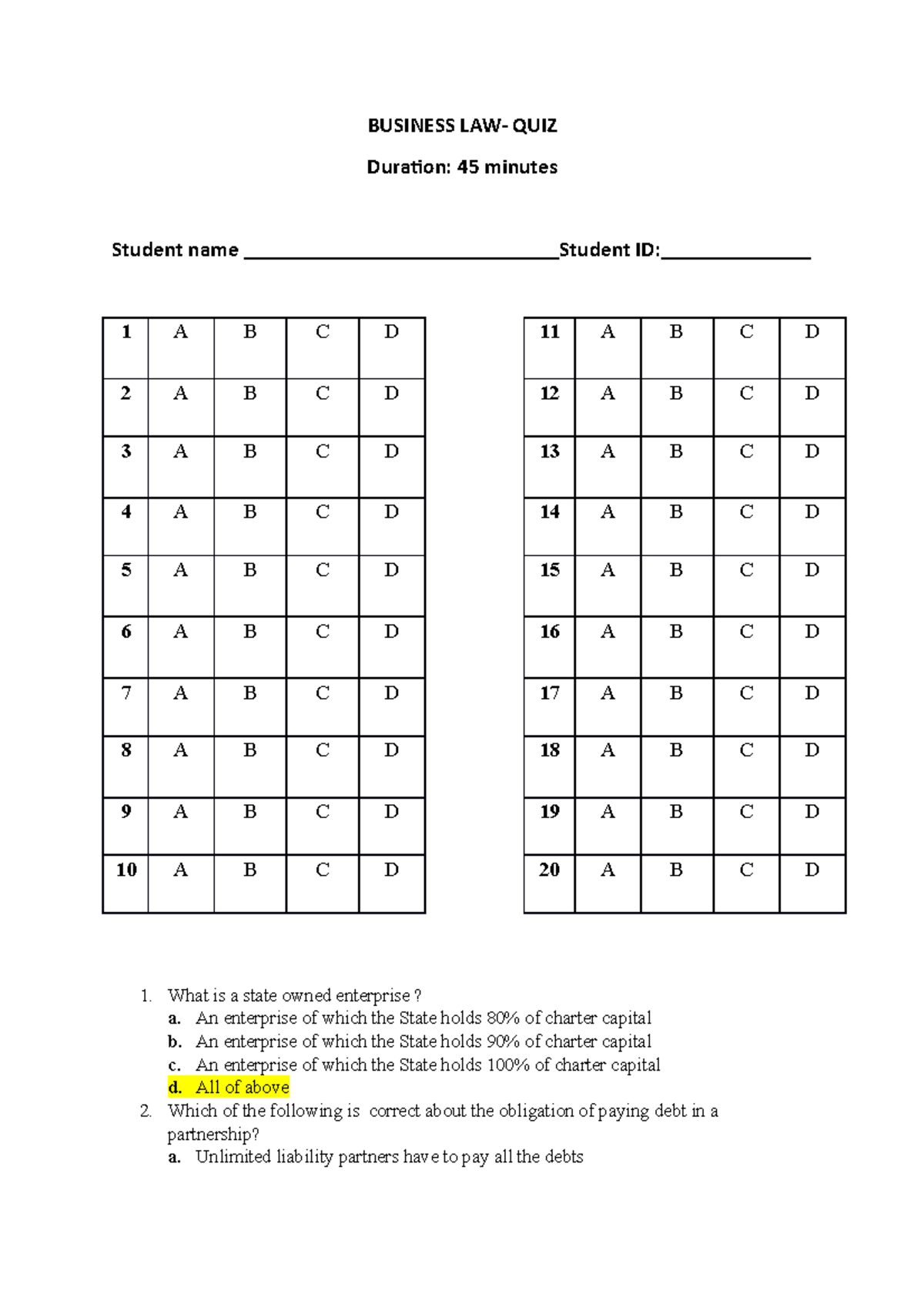 Mock-Quiz-11 - Mock-Quiz-11.docx - BUSINESS LAW- QUIZ Duration: 45 ...