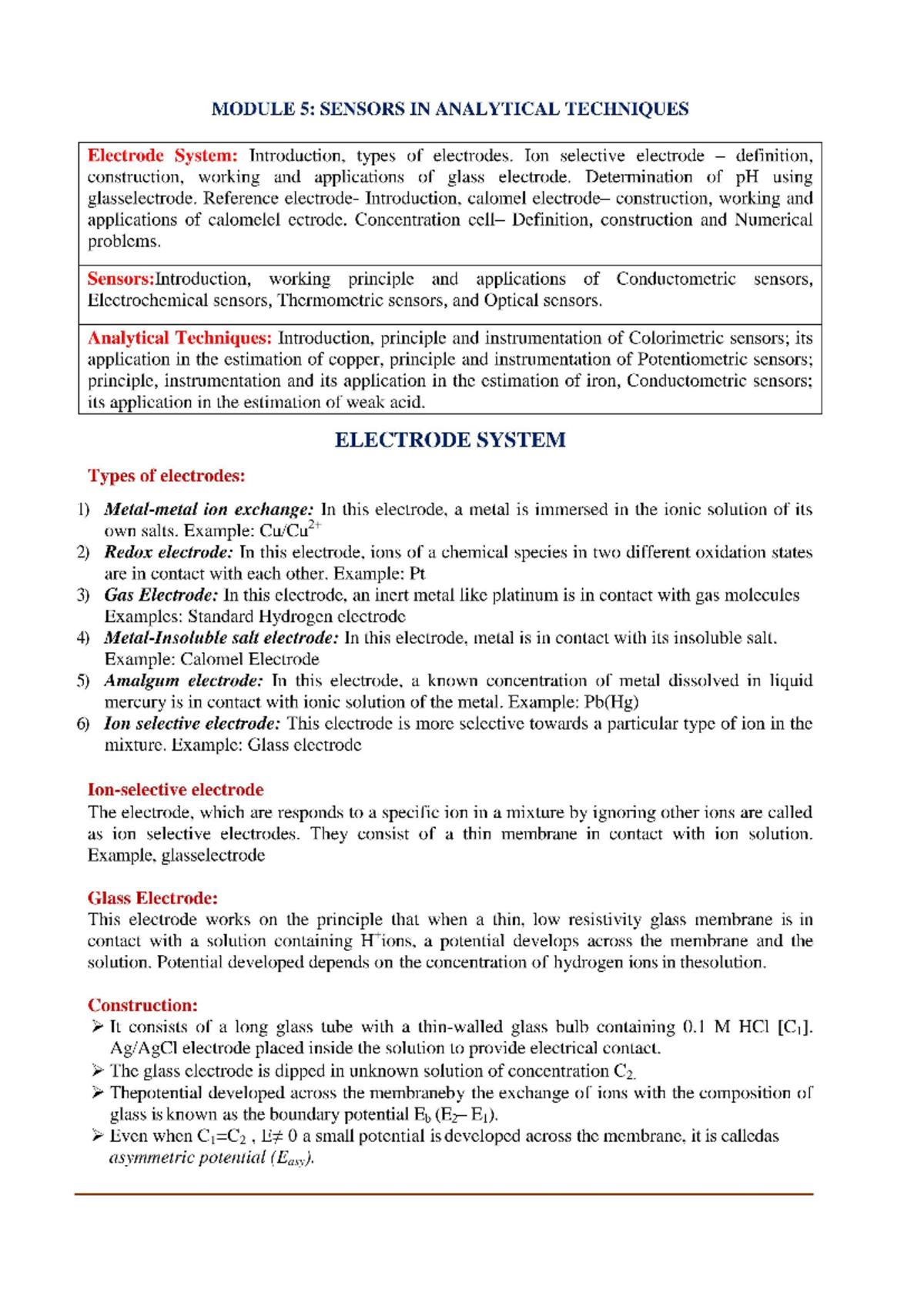 Module-5 - notes for module 5 - MODULE 5: SENSORS IN ANALYTICAL ...