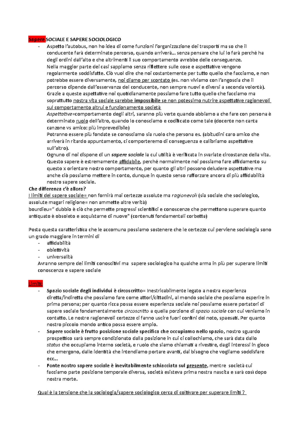 Appunti 10-3 parte 1 - Sapere SOCIALE E SAPERE SOCIOLOGICO - Aspetto l ...