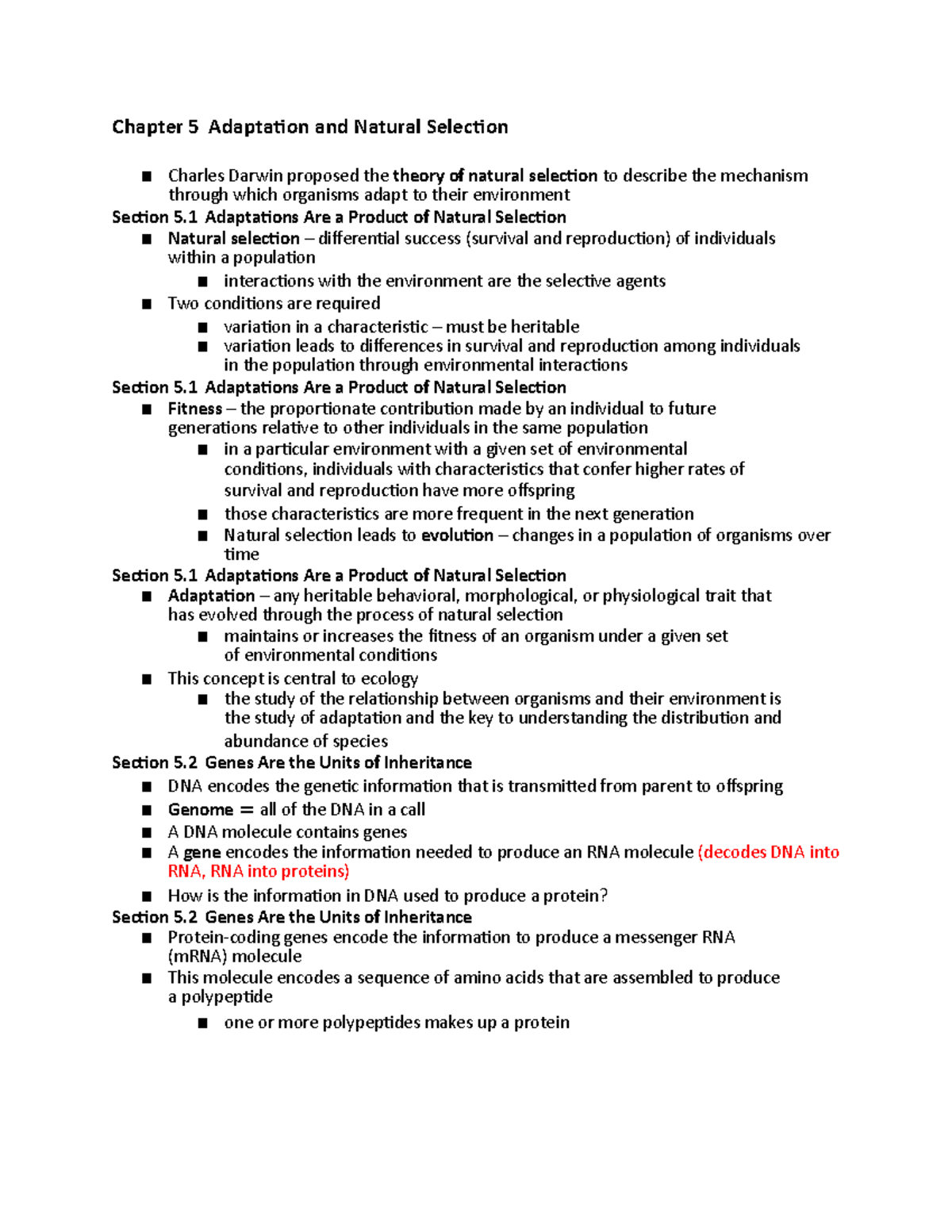 Chapter 5 Adaptation and Natural Selection - Chapter 5 Adaptation and ...