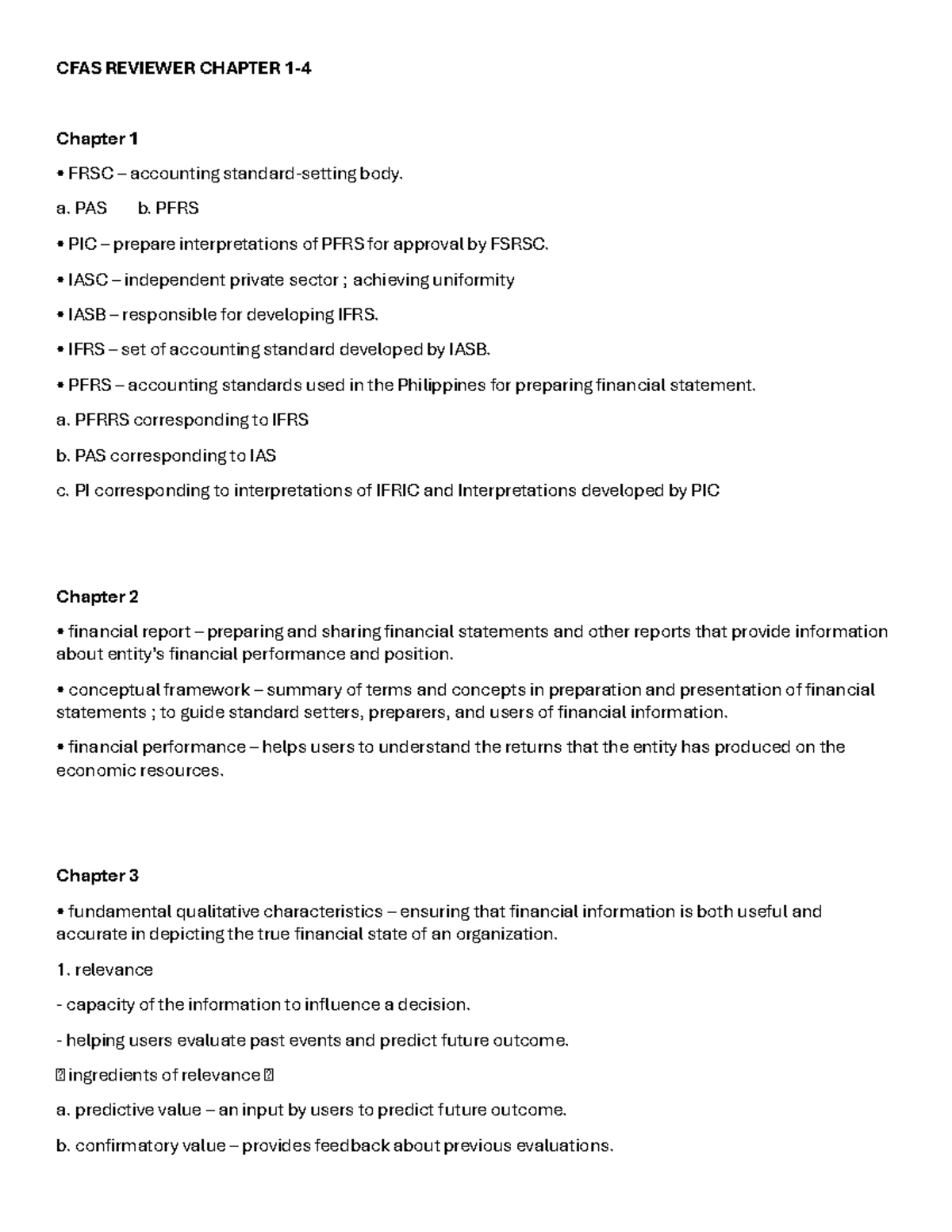 Cfasreviewerqgl - jsjsjfjdjsksksk - CFAS REVIEWER CHAPTER 1- 4 Chapter ...