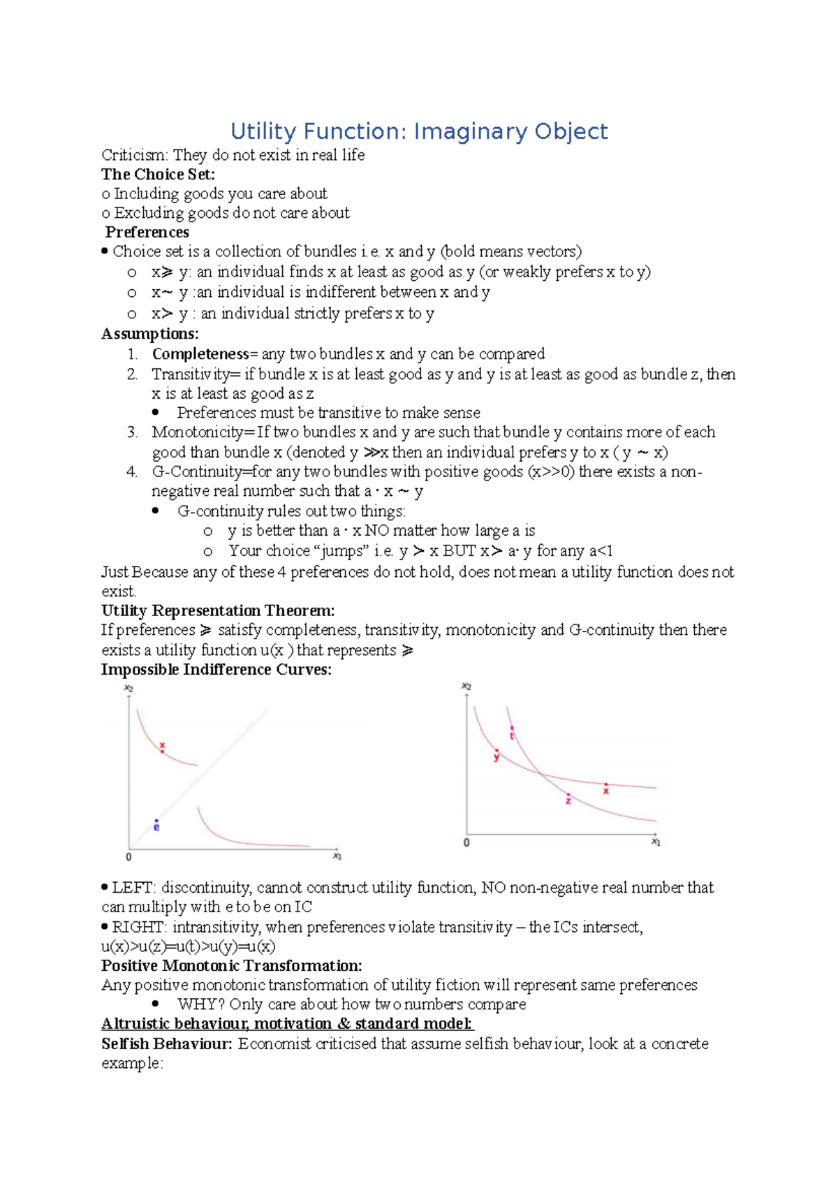 Cheat sheet Micro - Utility Function: Imaginary Object Criticism: They ...