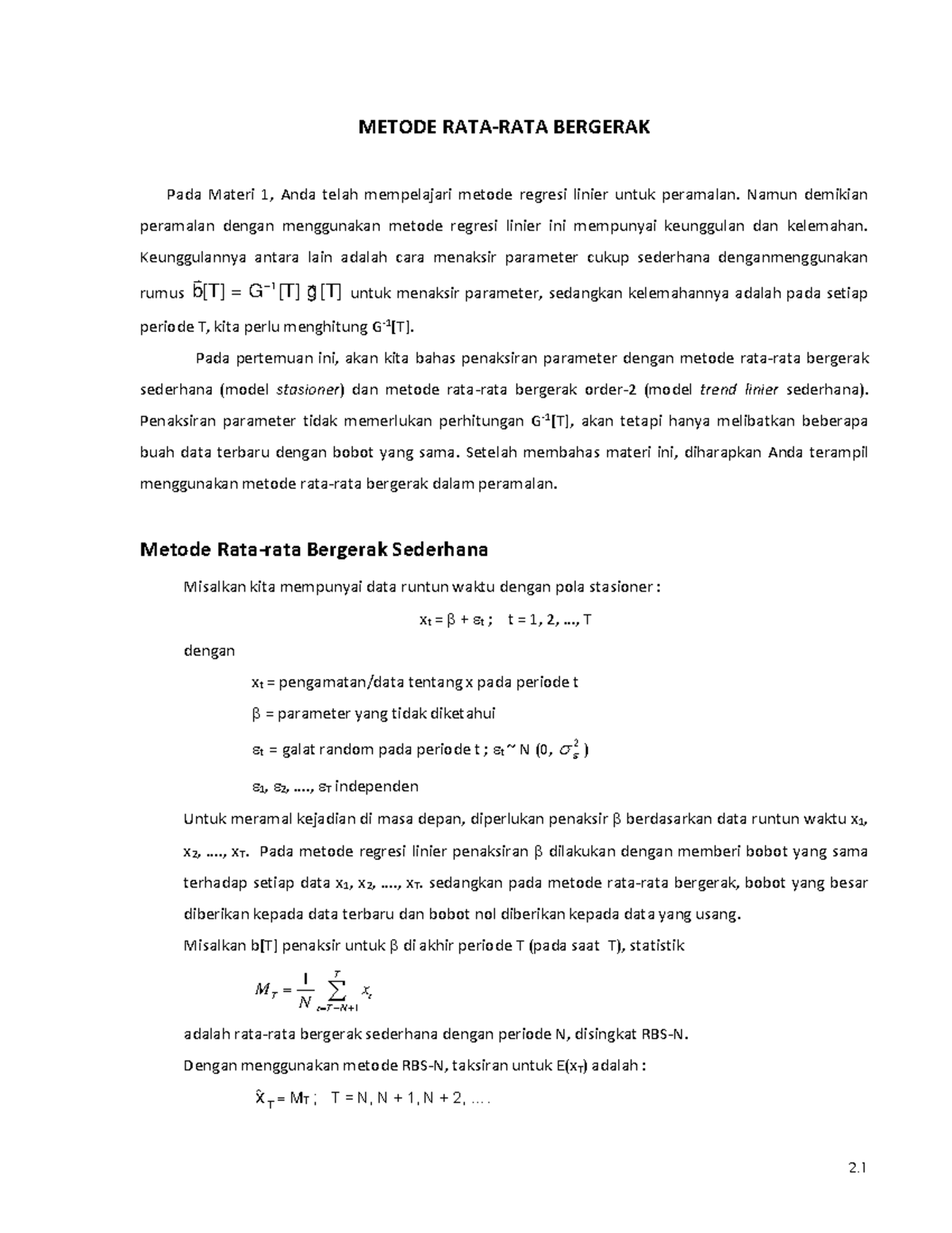 Materi metode peramalan 2 - METODE RATA-RATA BERGERAK ####### Pada ...
