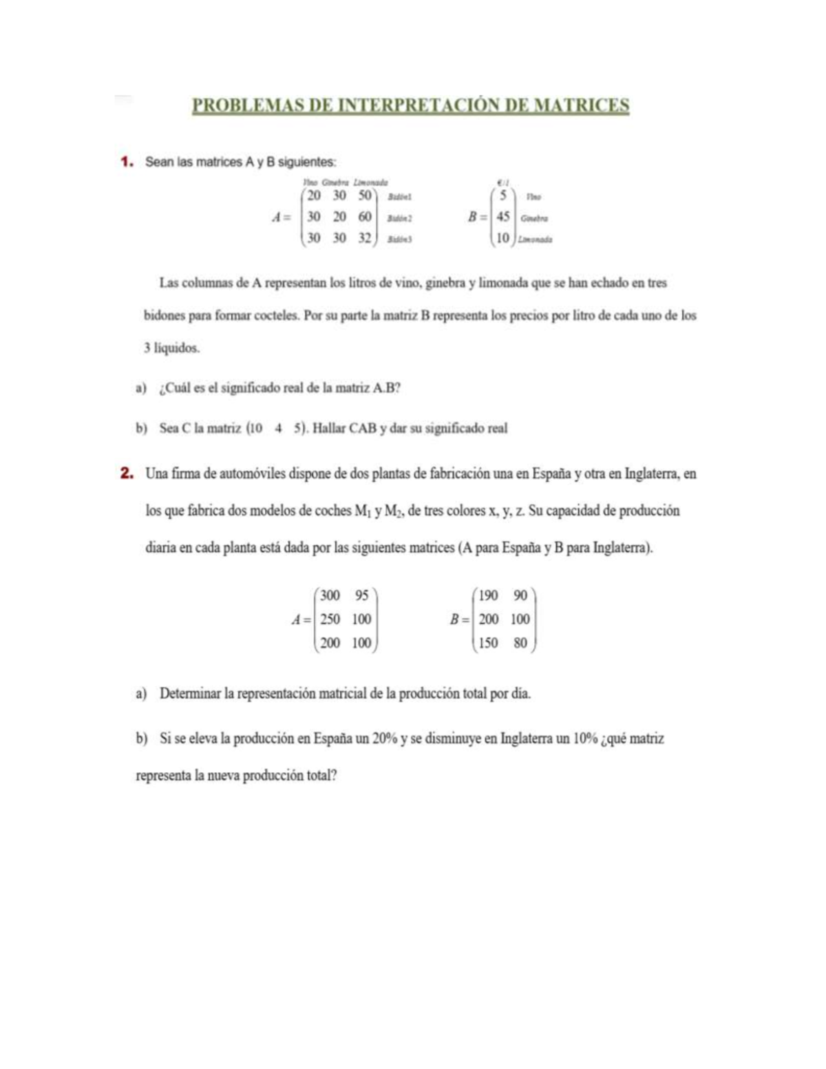 Interpretacion de matrices - Inglés - 6. 7. 8. - Studocu