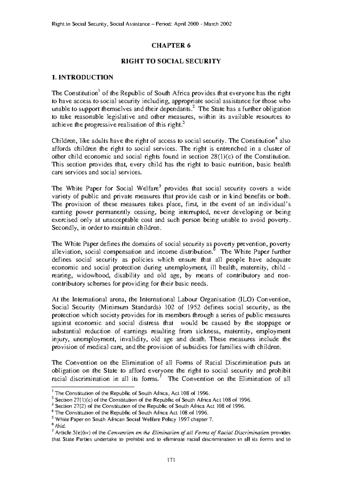 4th esr chap 6 - CHAPTER 6 RIGHT TO SOCIAL SECURITY 1. INTRODUCTION The ...