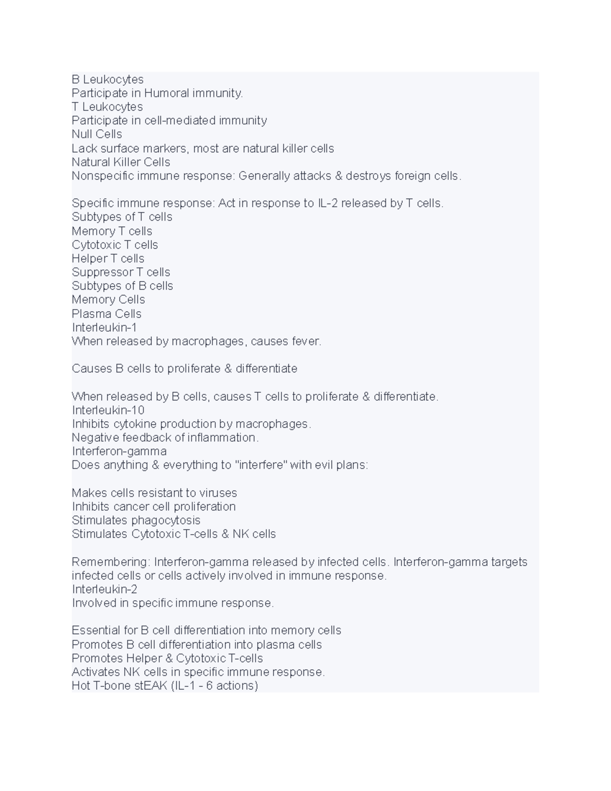 immunity blood cell textbook notes - B Leukocytes Participate in ...