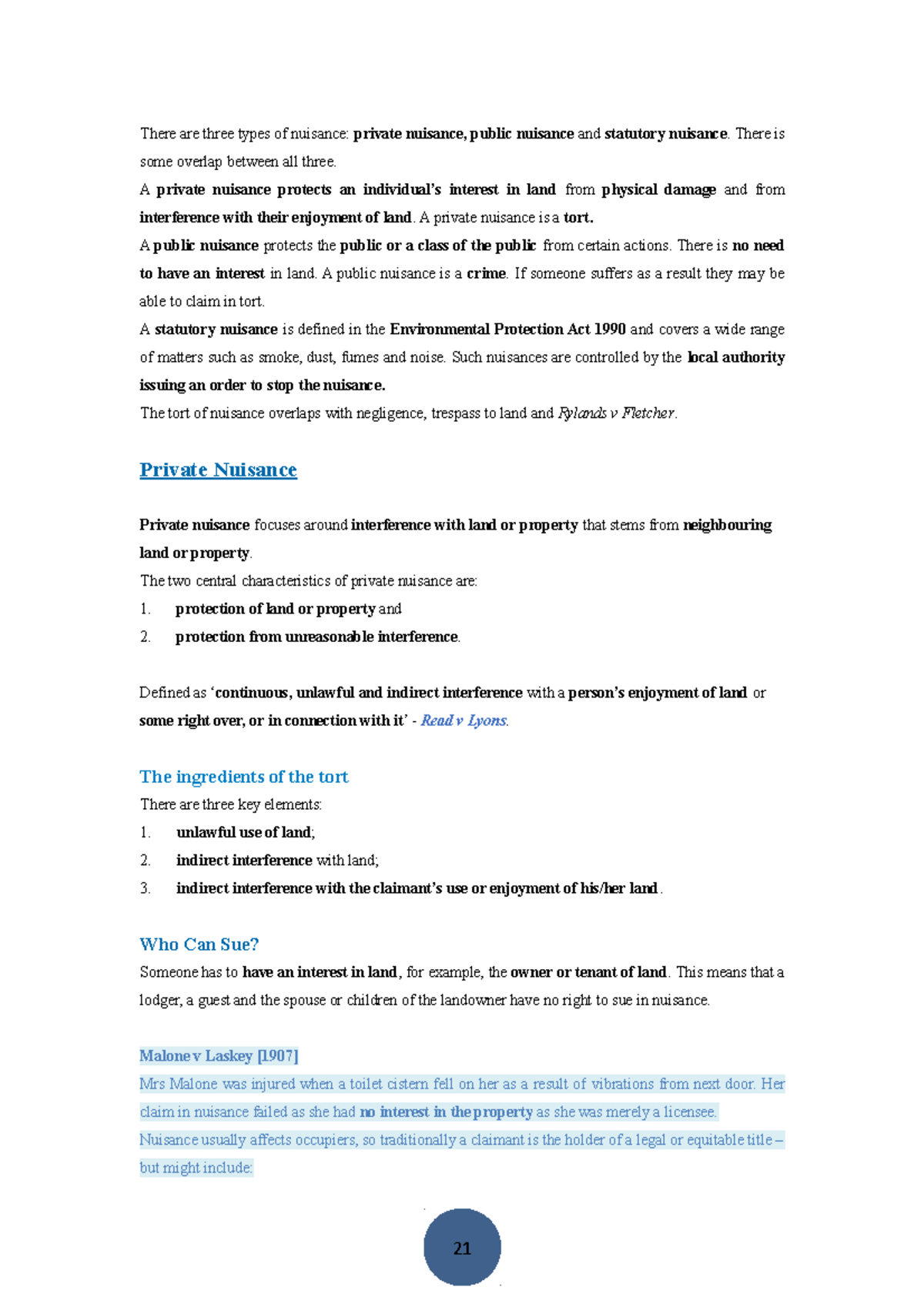 Nuisance (Final) - There are three types of nuisance: private nuisance ...