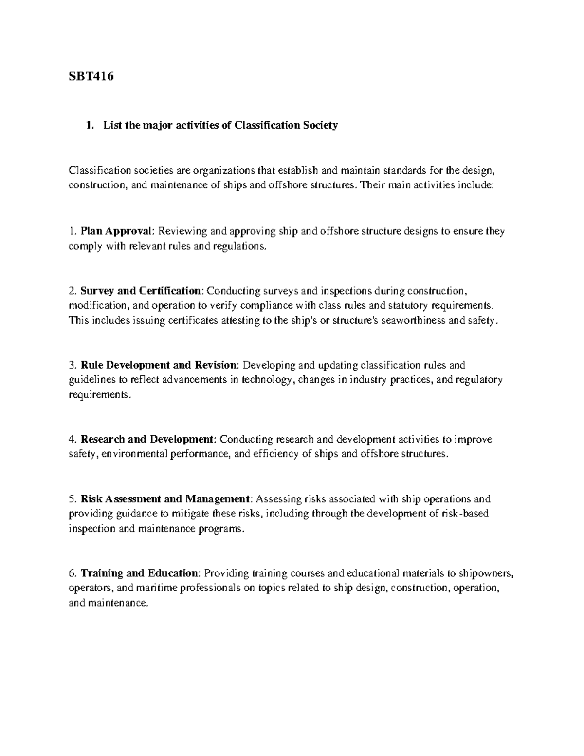 Ocean Wave Hydrodynamics - SBT List the major activities of ...