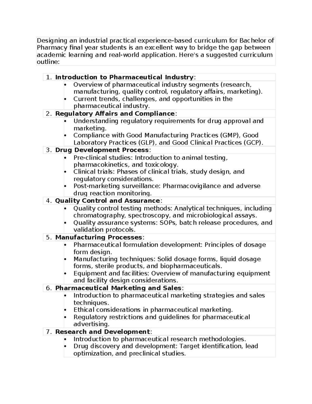 Designing an industrial practical experience - Here's a suggested ...