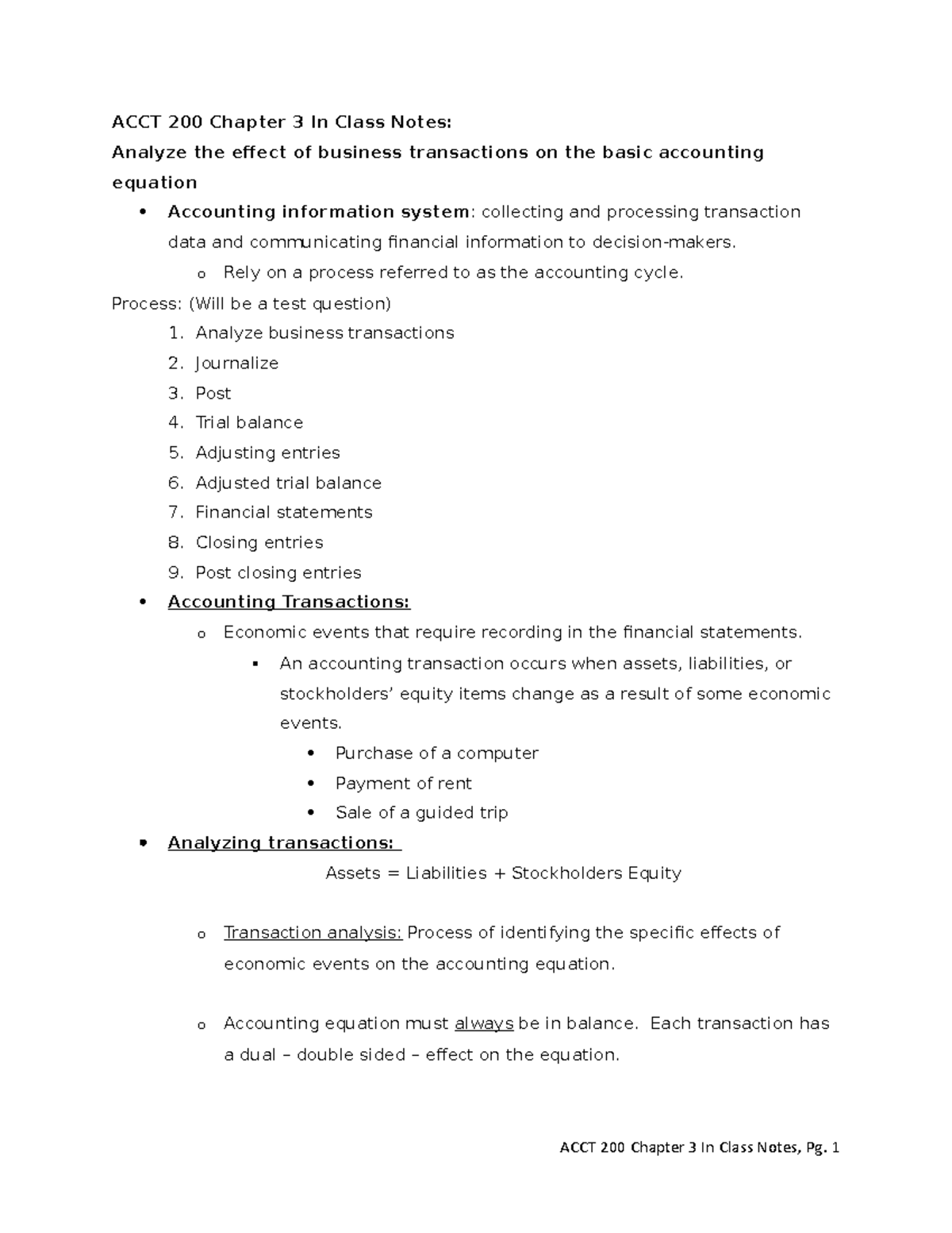 Acct 200 Class Notes Chapter 3 Student - ACCT 200 Chapter 3 In Class ...