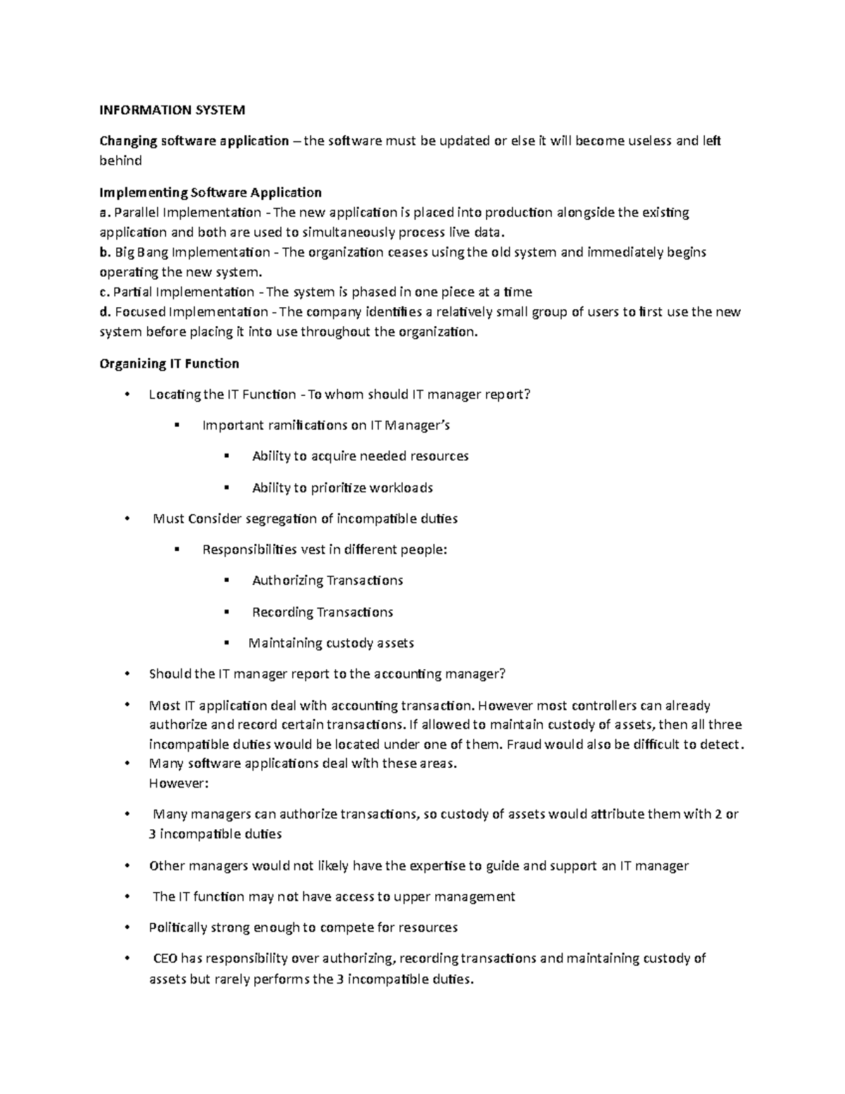 statement for financial position - INFORMATION SYSTEM Changing software ...