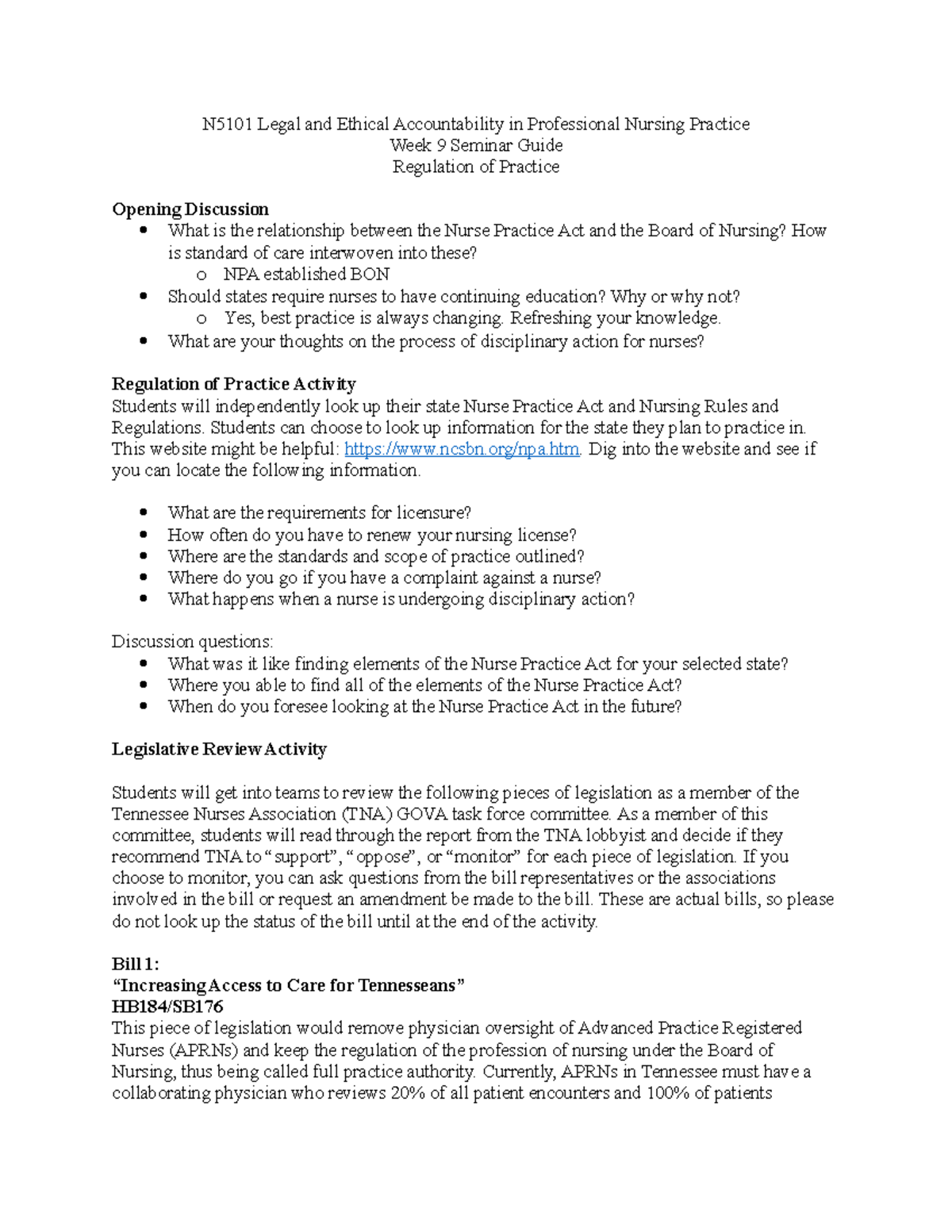 N5101 Seminar Activity Week 9 - N5101 Legal and Ethical Accountability ...