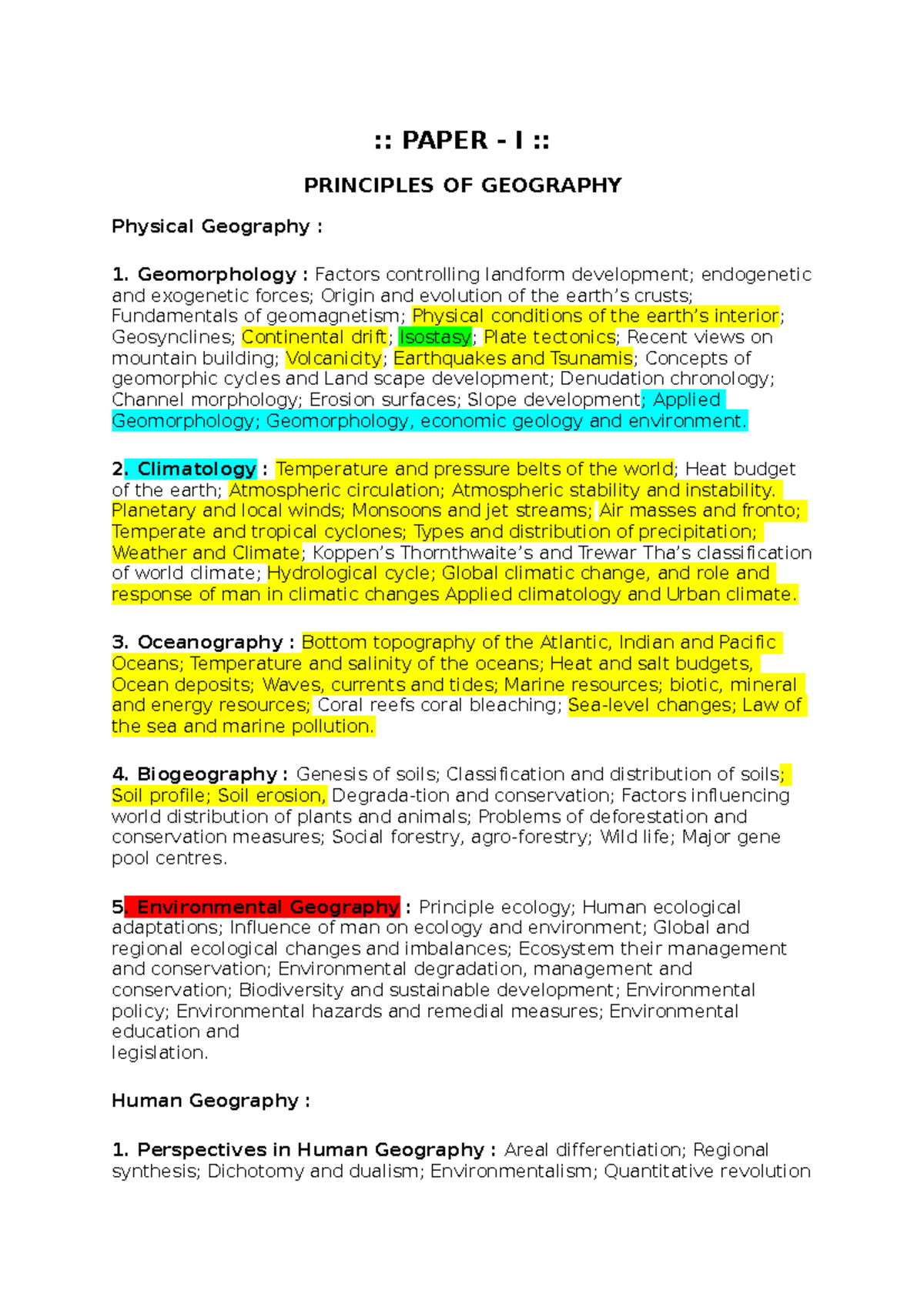 Syllabus - bnm - :: PAPER - I :: PRINCIPLES OF GEOGRAPHY Physical ...