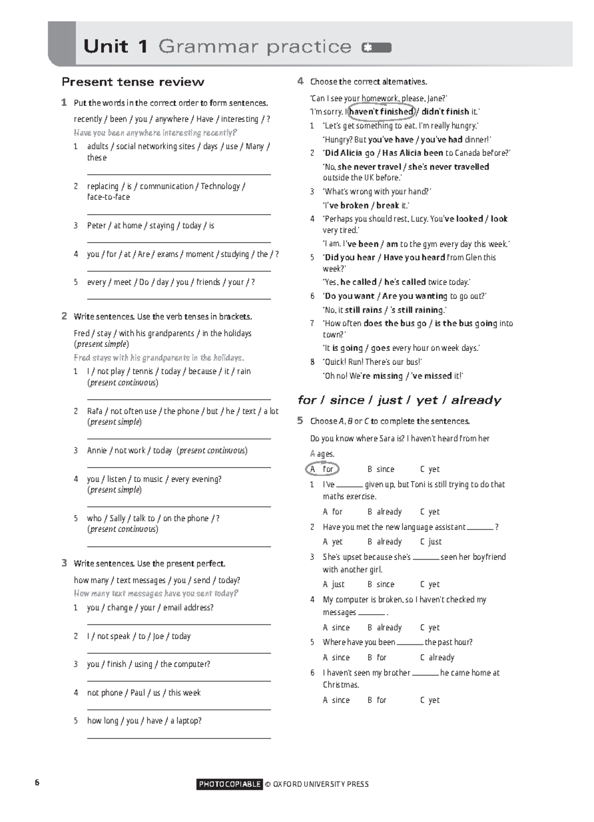 Grammar unit 1 1star - Unit 1 Grammar practice PHOTOCOPIABLE © OXFORD ...