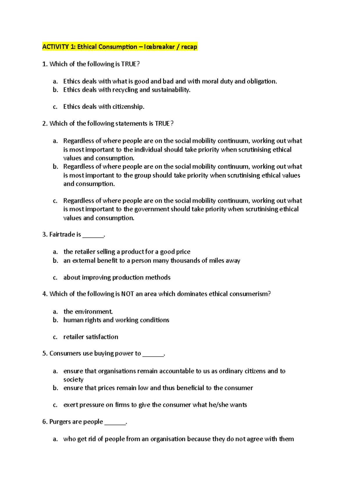 Seminar Activity 1 2 Ethical Consumption Quiz CB Link - ACTIVITY 1 ...