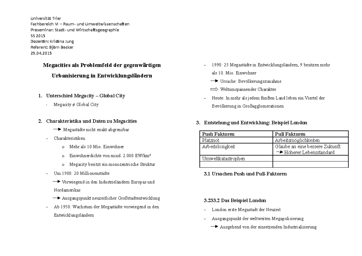 Handout Megacities - Fachbereich VI – Raum- und Umweltwissenschaften ...