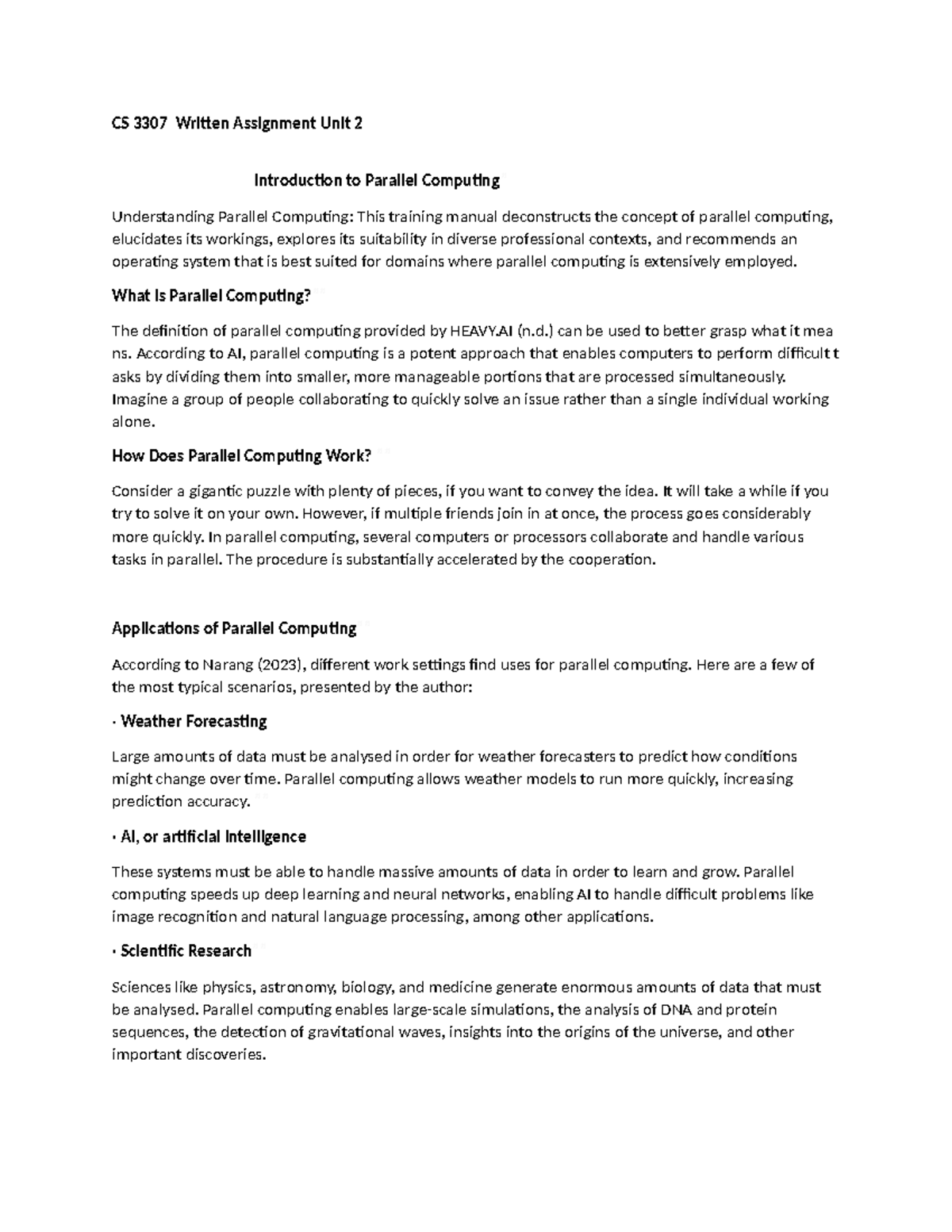 CS 3307 Written Assignment Unit 2 - What is Parallel Computing?”” The definition of parallel ...