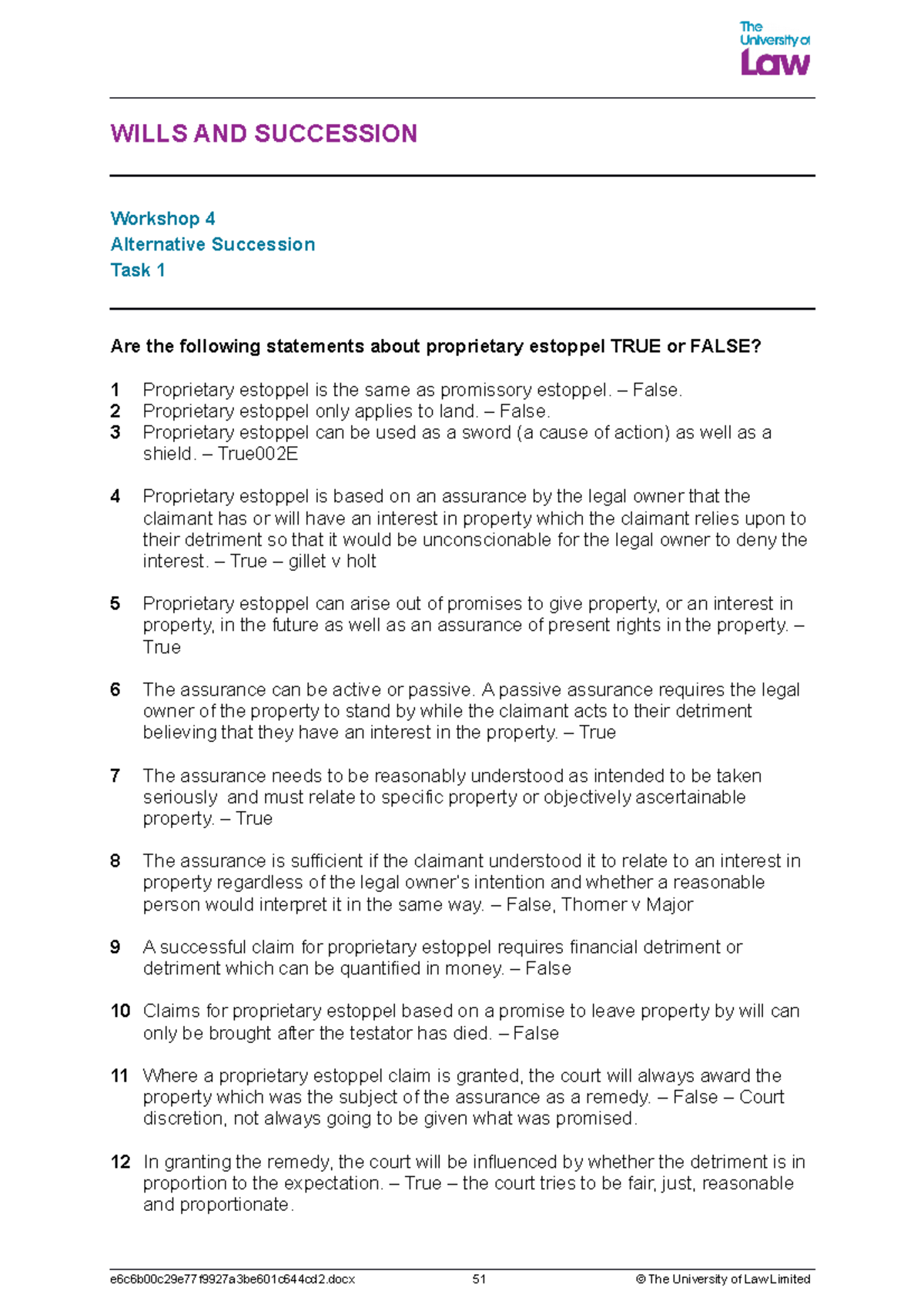 Wills Wk04 workshop - WILLS AND SUCCESSION Workshop 4 Alternative ...