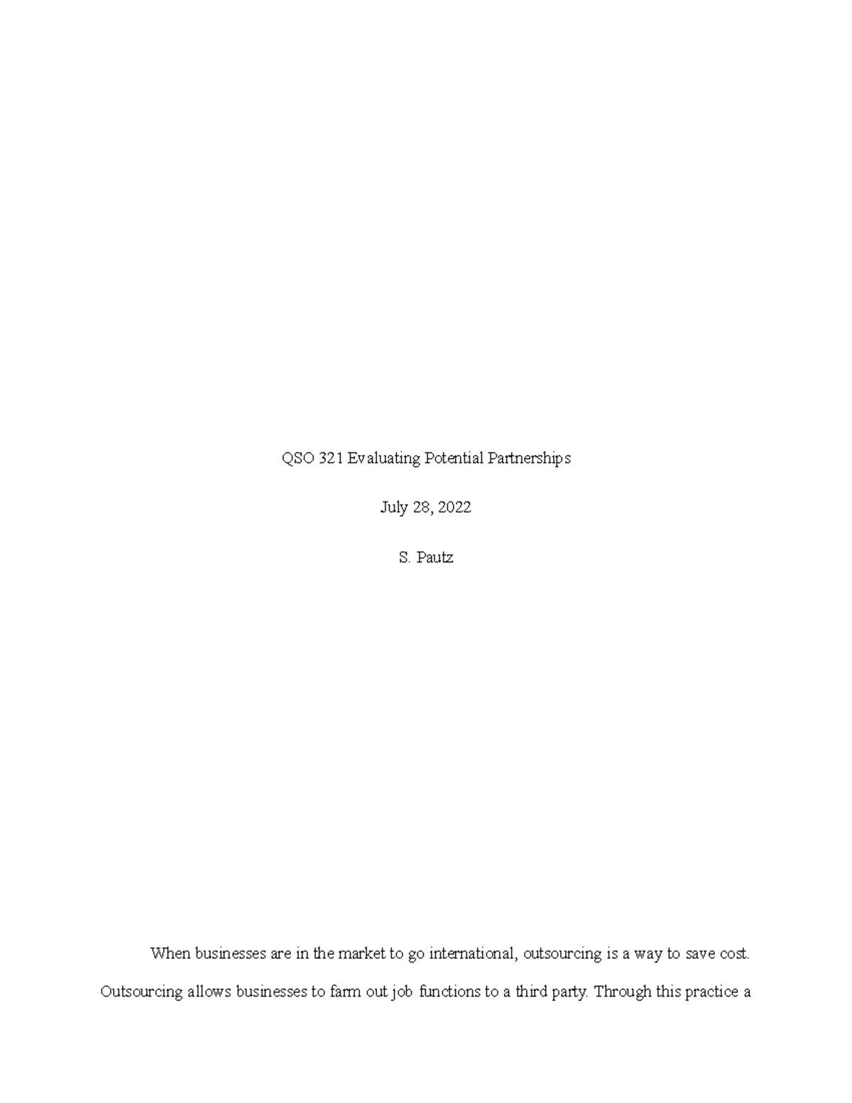 QSO 321-Evaluating Potential Partnerships - QSO 321 Evaluating ...