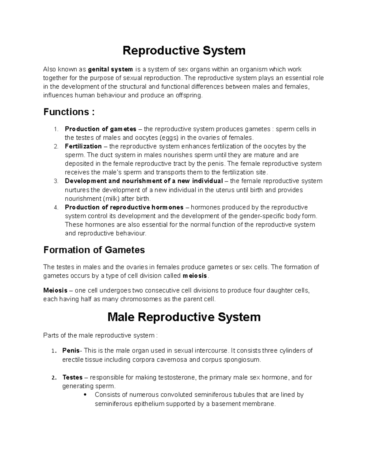 General Anatamoy and Physiology - Reproductive System - Reproductive ...