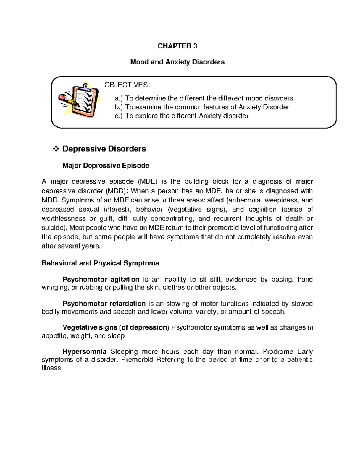 Chapter 3 Mood and Anxiety Disorders - CHAPTER 3 Mood and Anxiety ...
