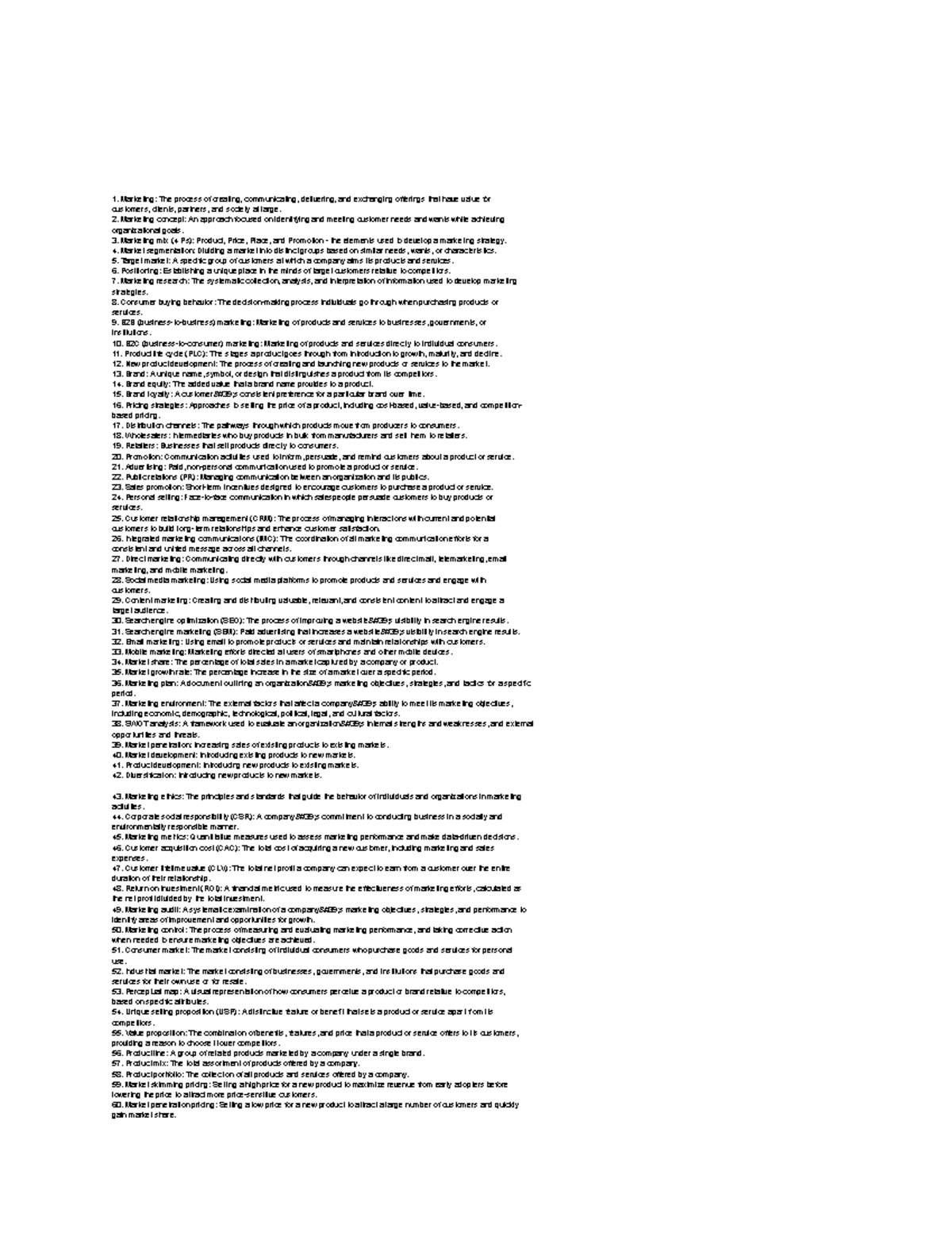 Fo M Cheat Sheet Definitions Of Common Terms Marketing The Process Of Creating