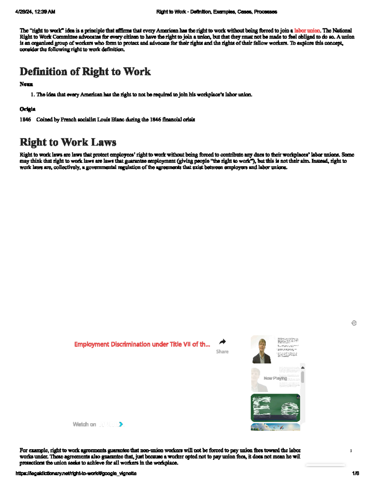 Right To Work - Law - Studocu