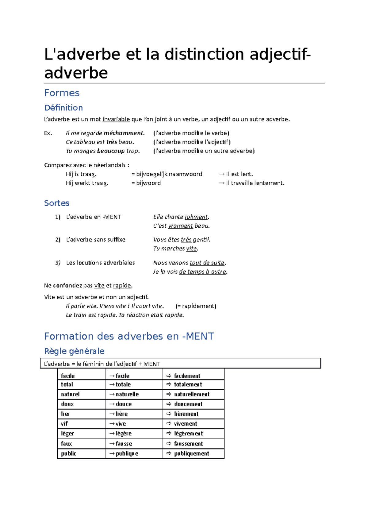 8. L'adverbe et la distinction adjectif-adverbe - L'adverbe et la ...