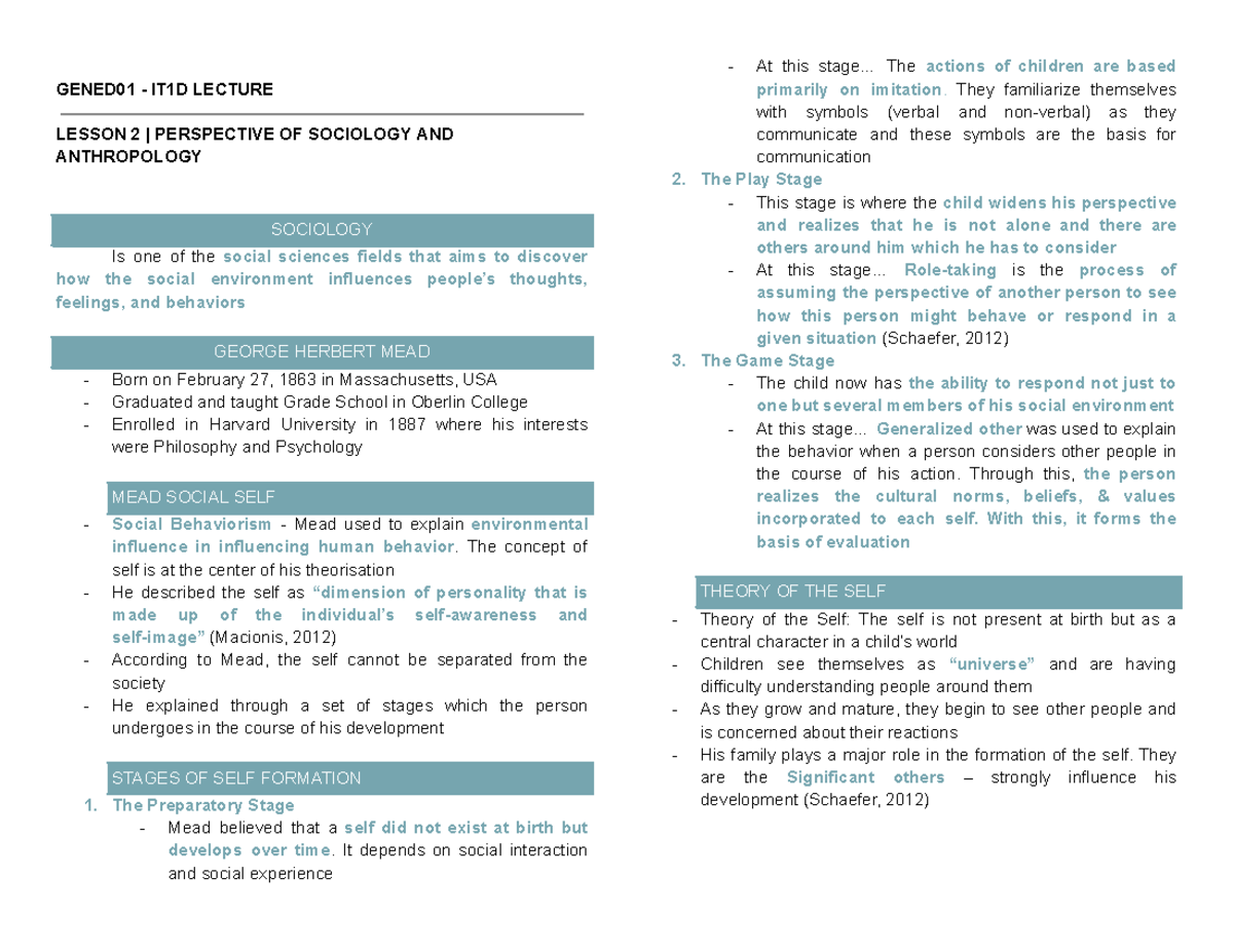 Perspective of Sociology and Anthropology - GENED01 - IT1D LECTURE ...
