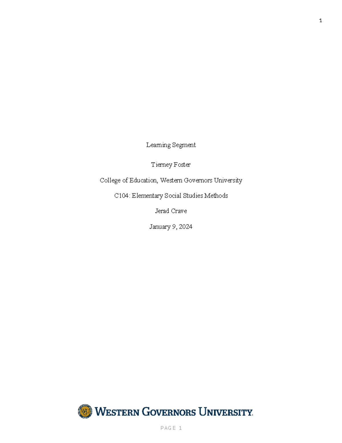 Social Studies Learning Segment - Outline Central Focus Elementary ...