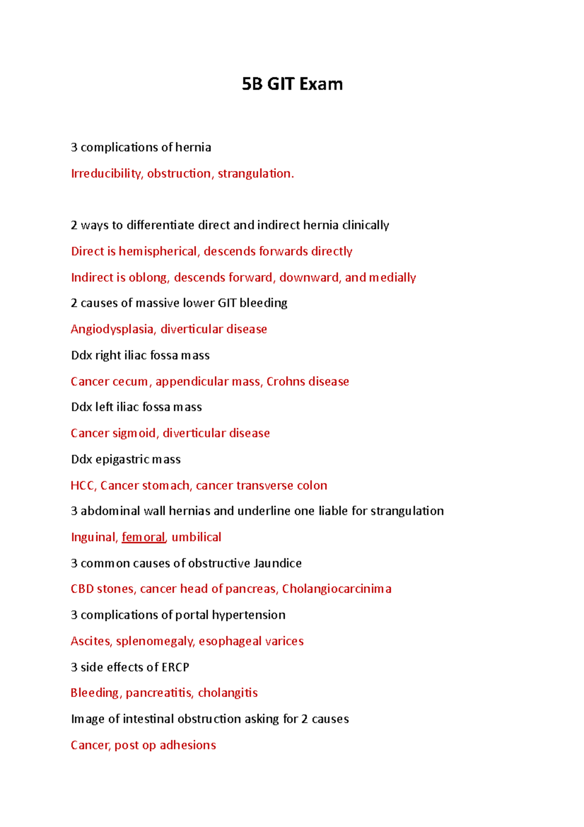 5B GIT - PAST YEAR QUESTIONS - 5B GIT Exam 3 complications of hernia ...