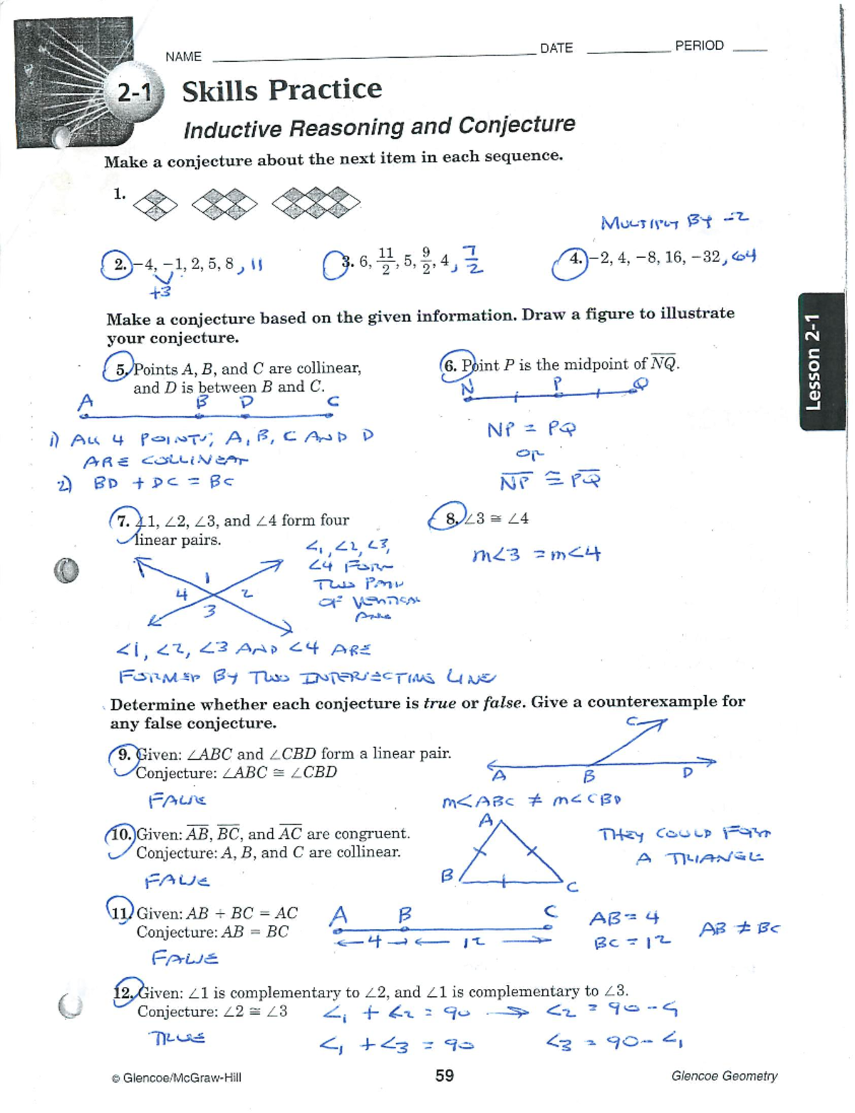 2.1 Key - Notes - is NAME DATE PERIOD Skills Practice Inductive ...