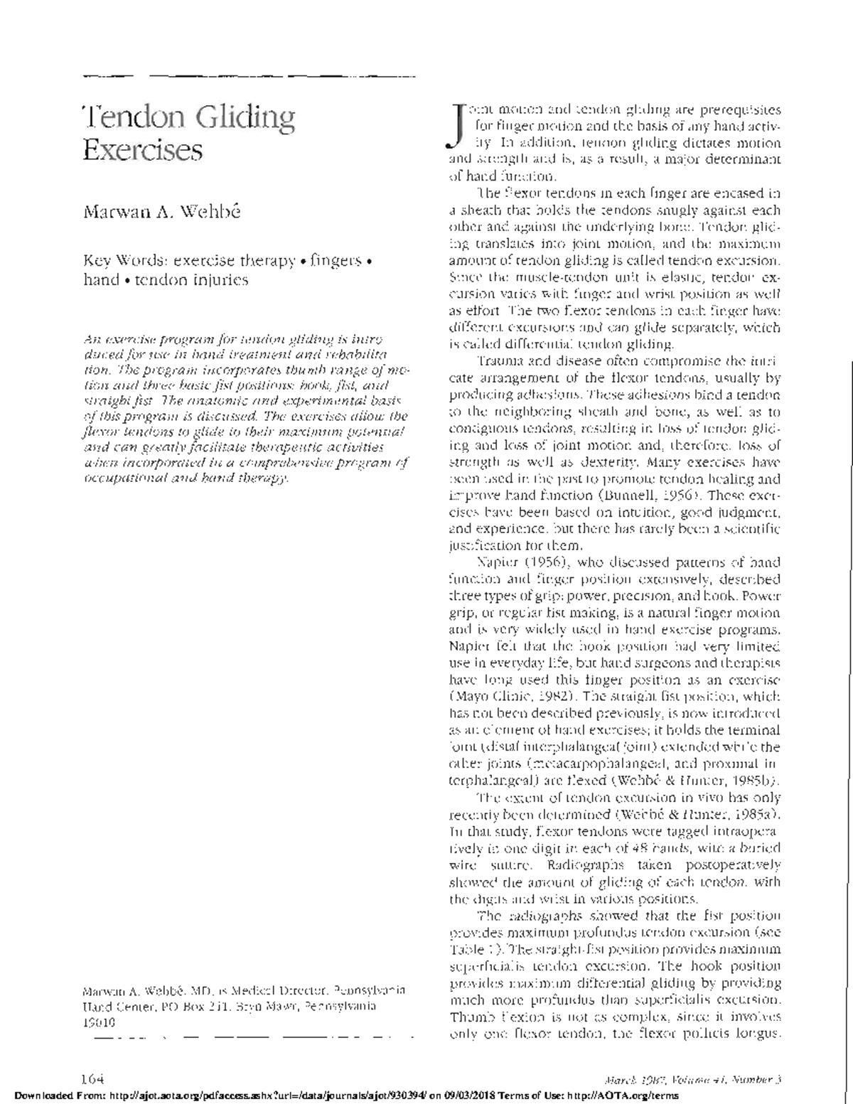 Tendon Gliding exercises - J oint motion and tendon gliding are ...