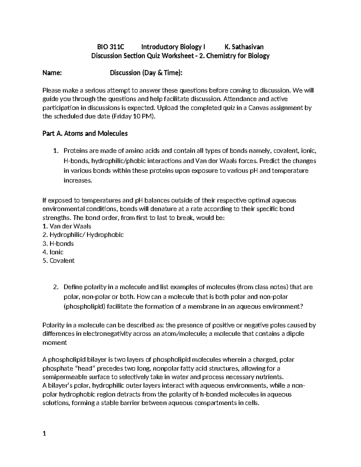 DSW 2. BIO 311C - Completed worksheet for DSW #2. BIO 311C - BIO 311C ...