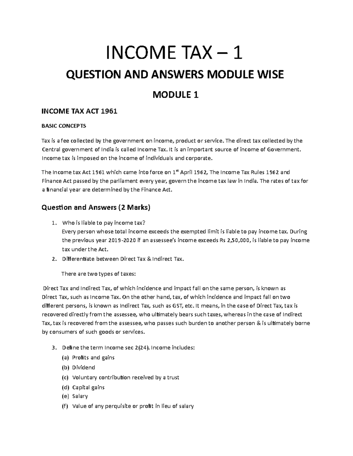 Income%20tax - INCOME TAX – 1 QUESTION AND ANSWERS MODULE WISE MODULE 1 ...