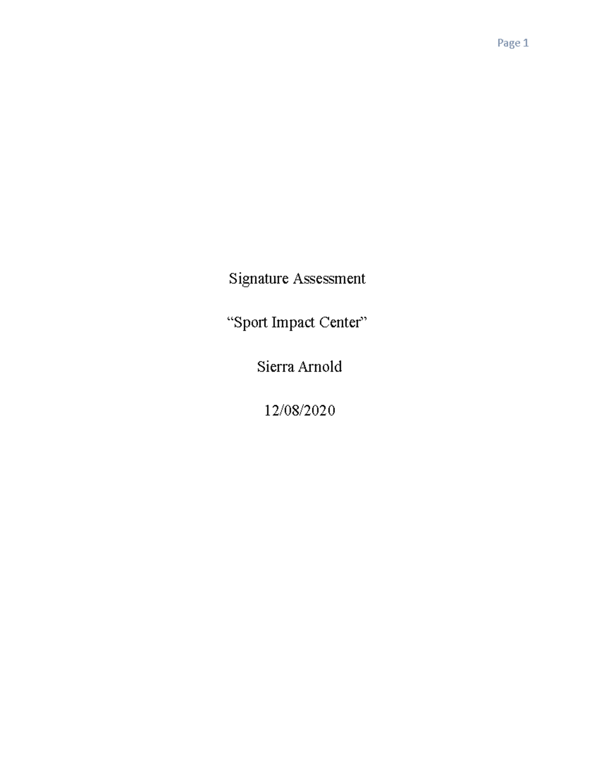 Final Signature Assessment-SA - Signature Assessment “Sport Impact ...