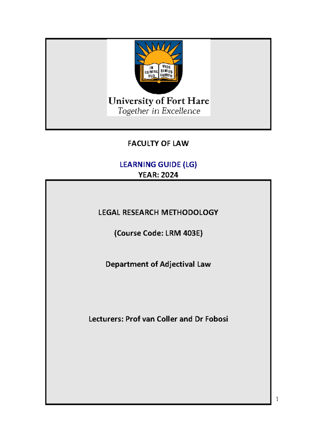 LRM Module Learning Guide 2024 - FACULTY OF LAW LEARNING GUIDE (LG ...